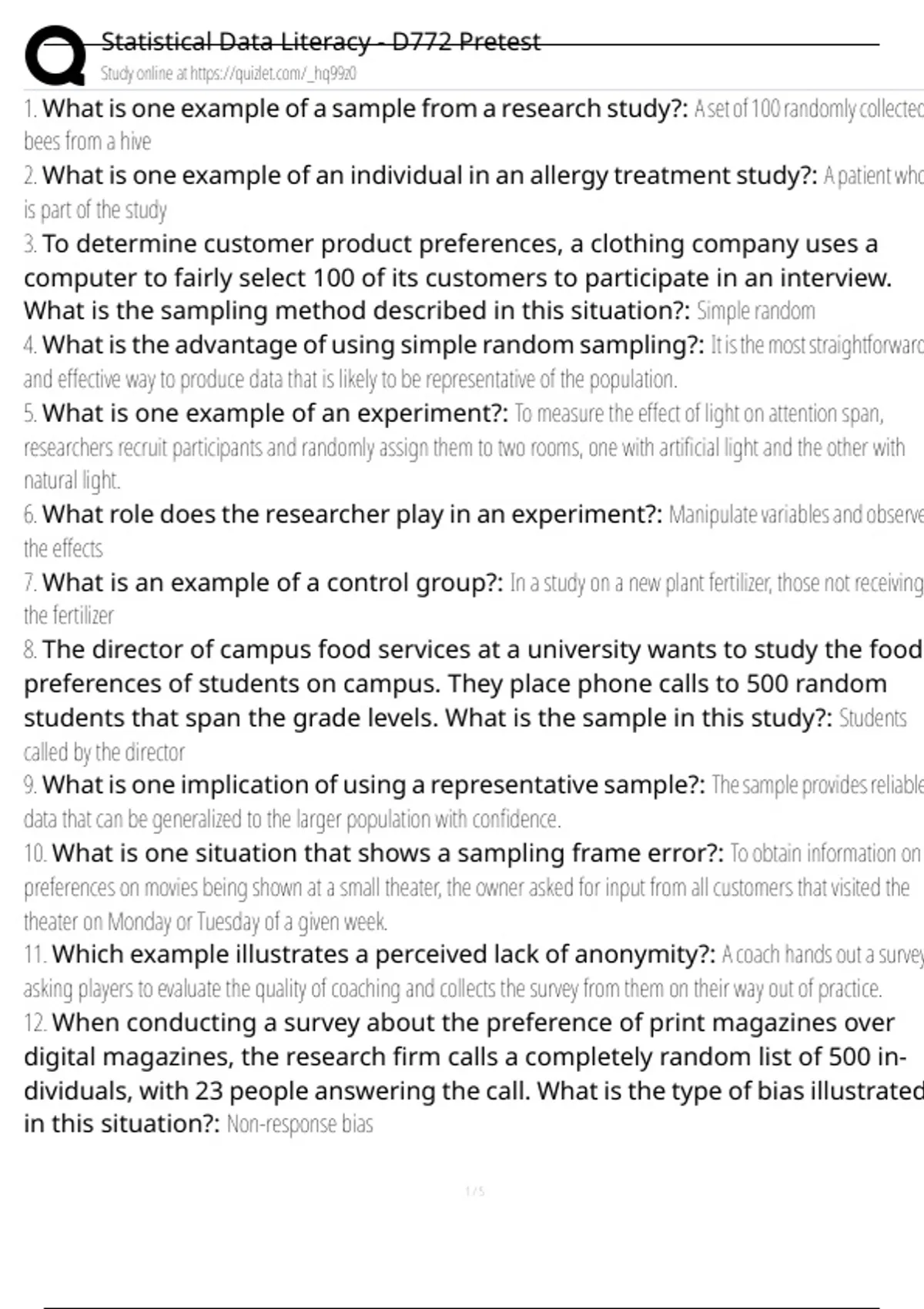 Statistical Data Literacy - D772 Pretest Exam Questions and Answers 100 ...