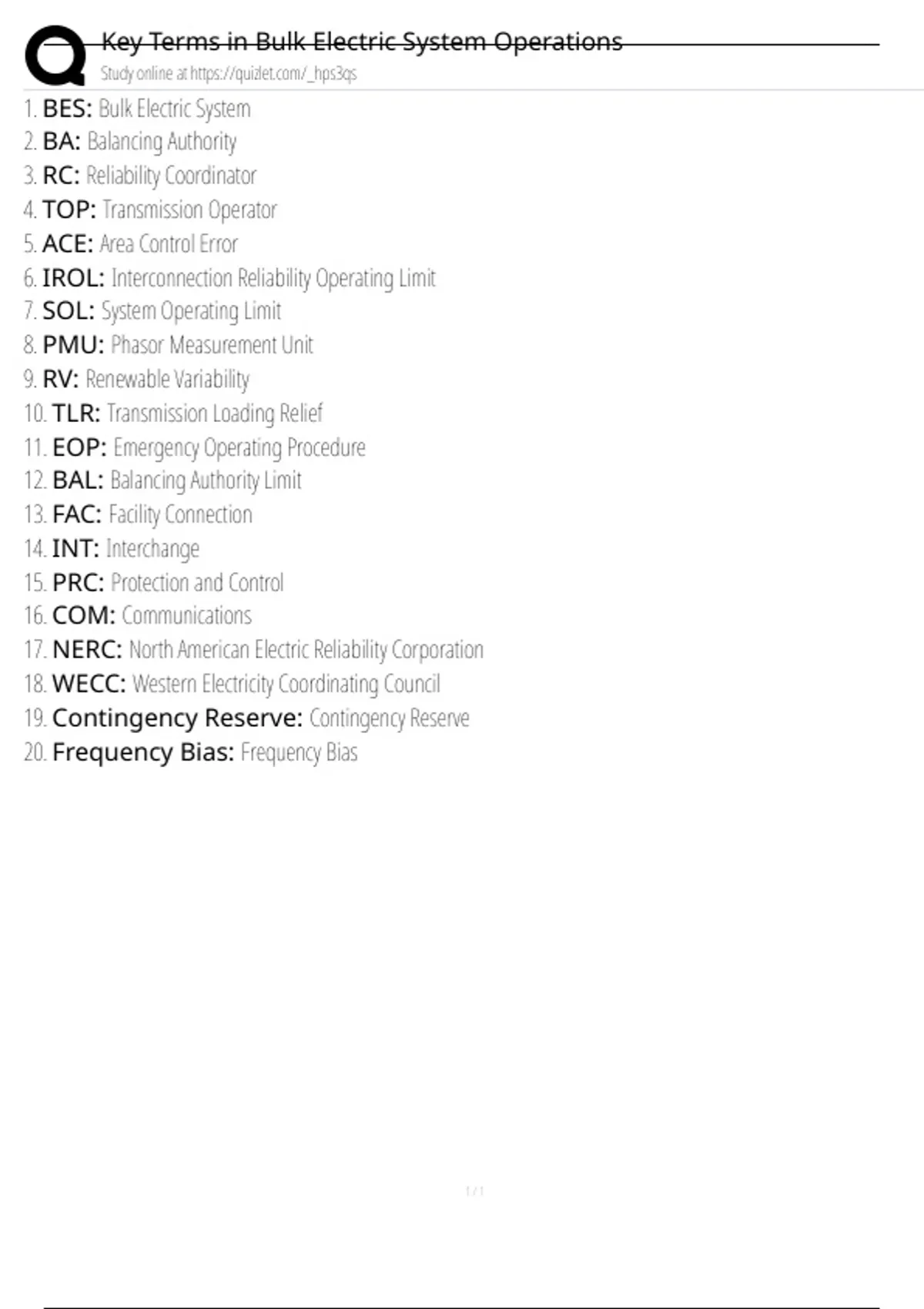 Key Terms in Bulk Electric System Operations Exam Questions and Answers ...