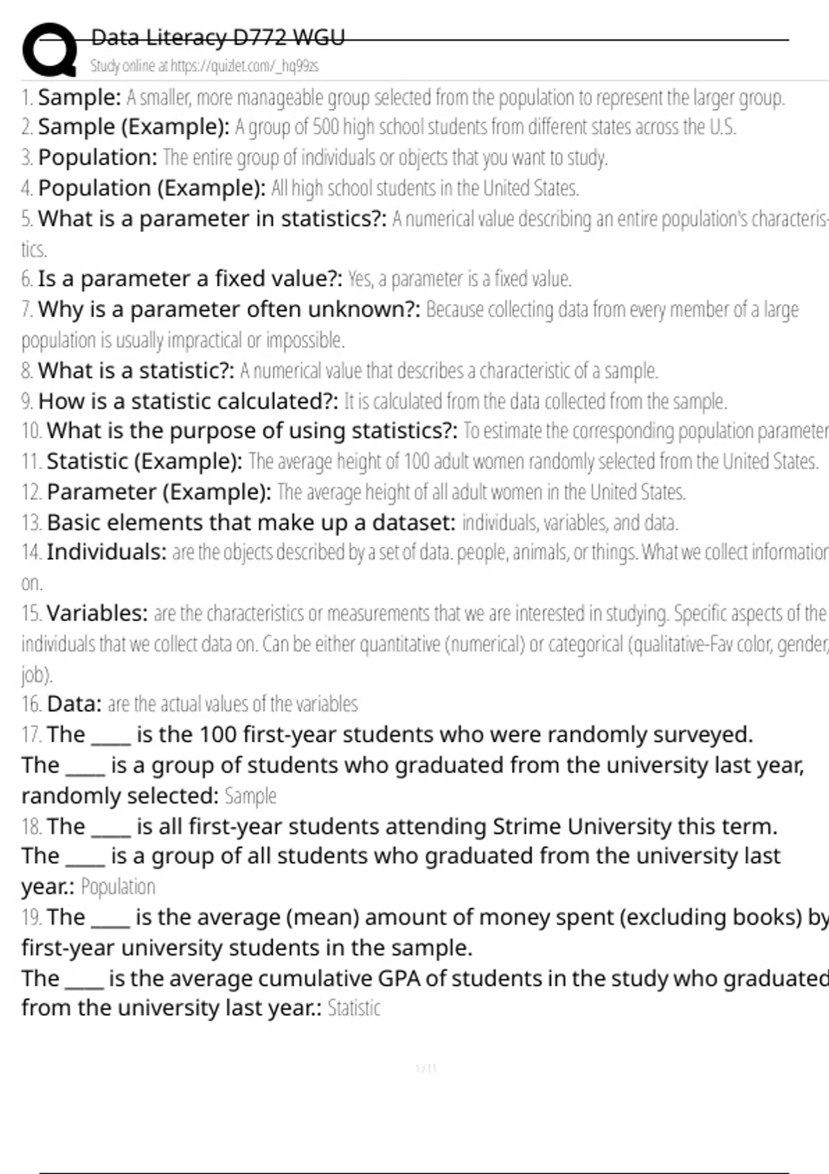 Data Literacy D772 WGU Exam Questions and Answers 100% Pass |Verified ...
