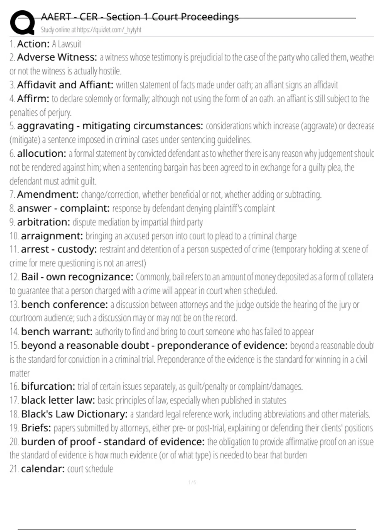 AAERT - CER - Section 1 Court Proceedings Exam Questions and Answers ...