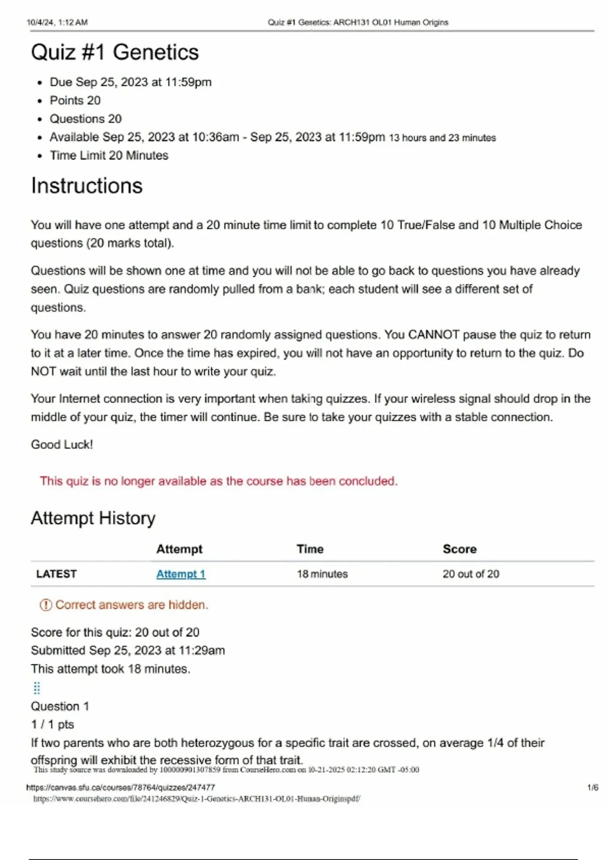 ARCH 131 SFU Archaeology Exams & Quizzes Bundle (2025/2026 Update ...