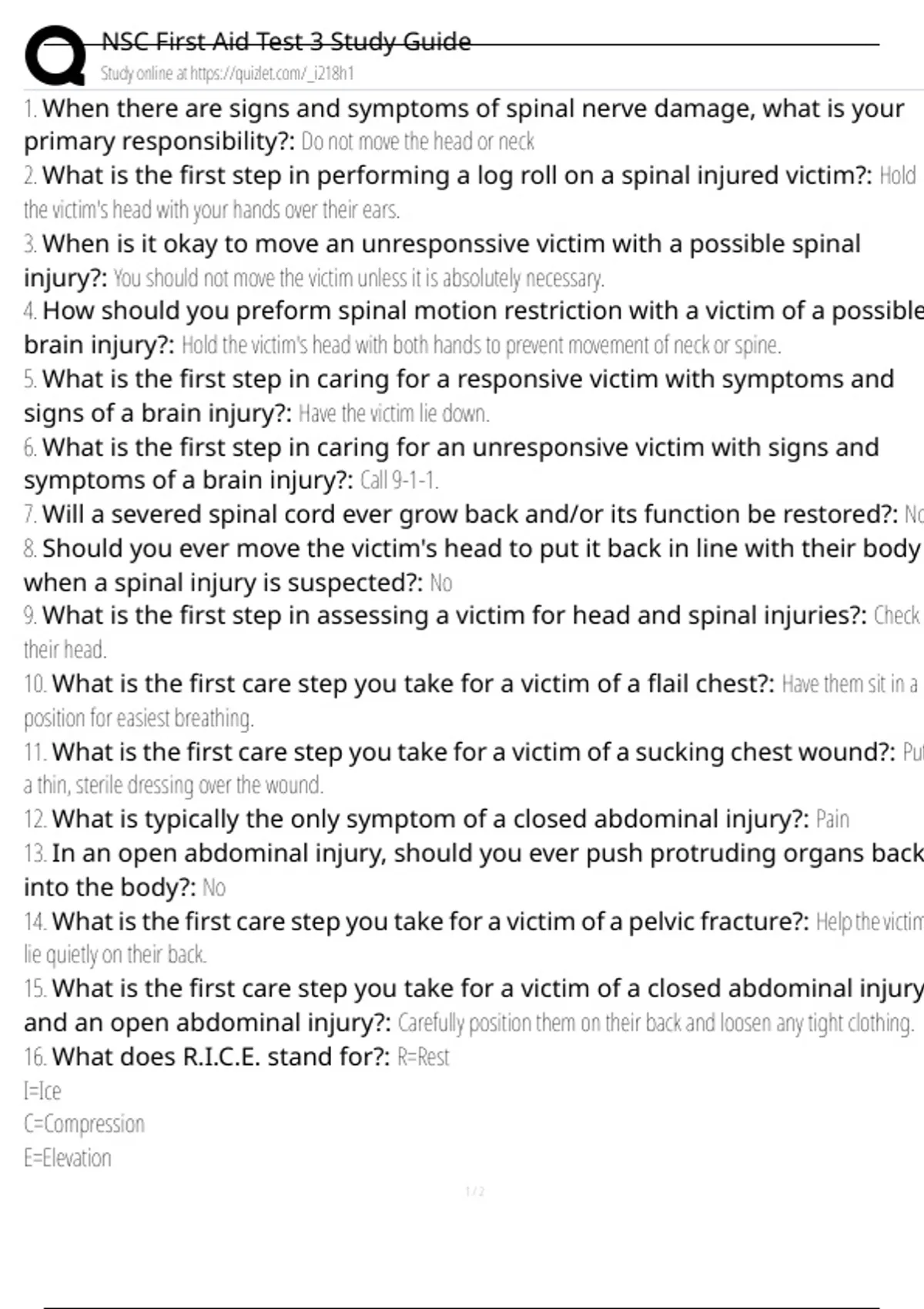 NSC First Aid Test 3 Study Guide Exam Questions and Answers 100% Pass ...