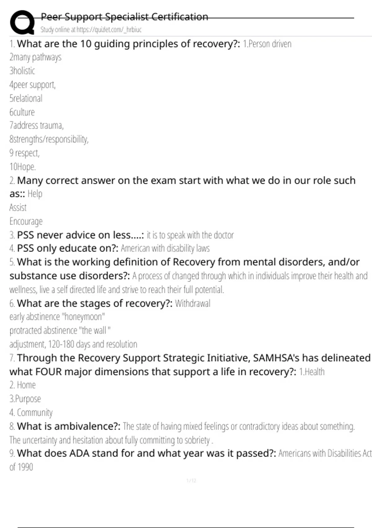 Peer Support Specialist Certification Exam Questions and Answers 100% ...