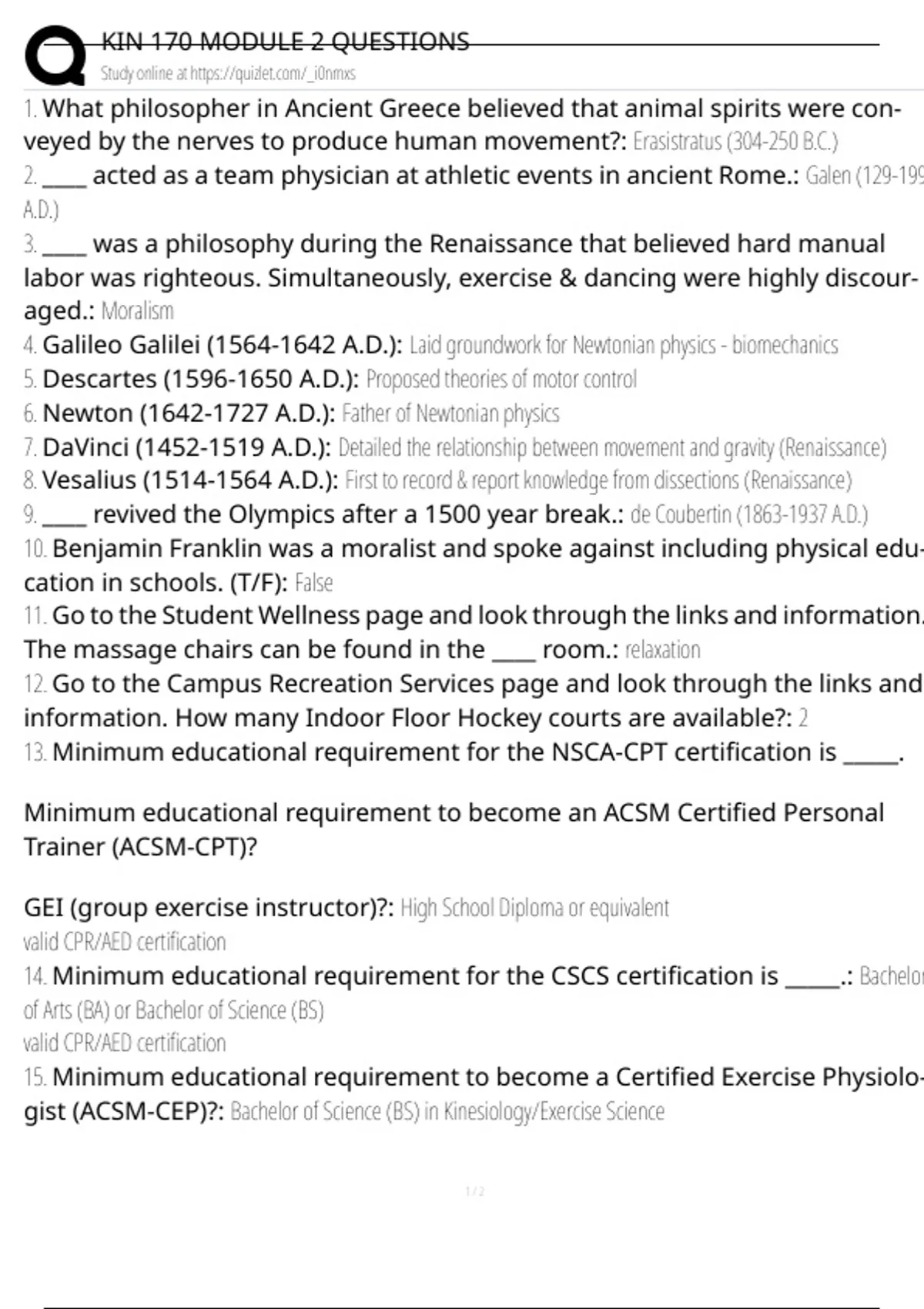 KIN 170 MODULE 2 QUESTIONS Exam Questions and Answers 100% Pass ...