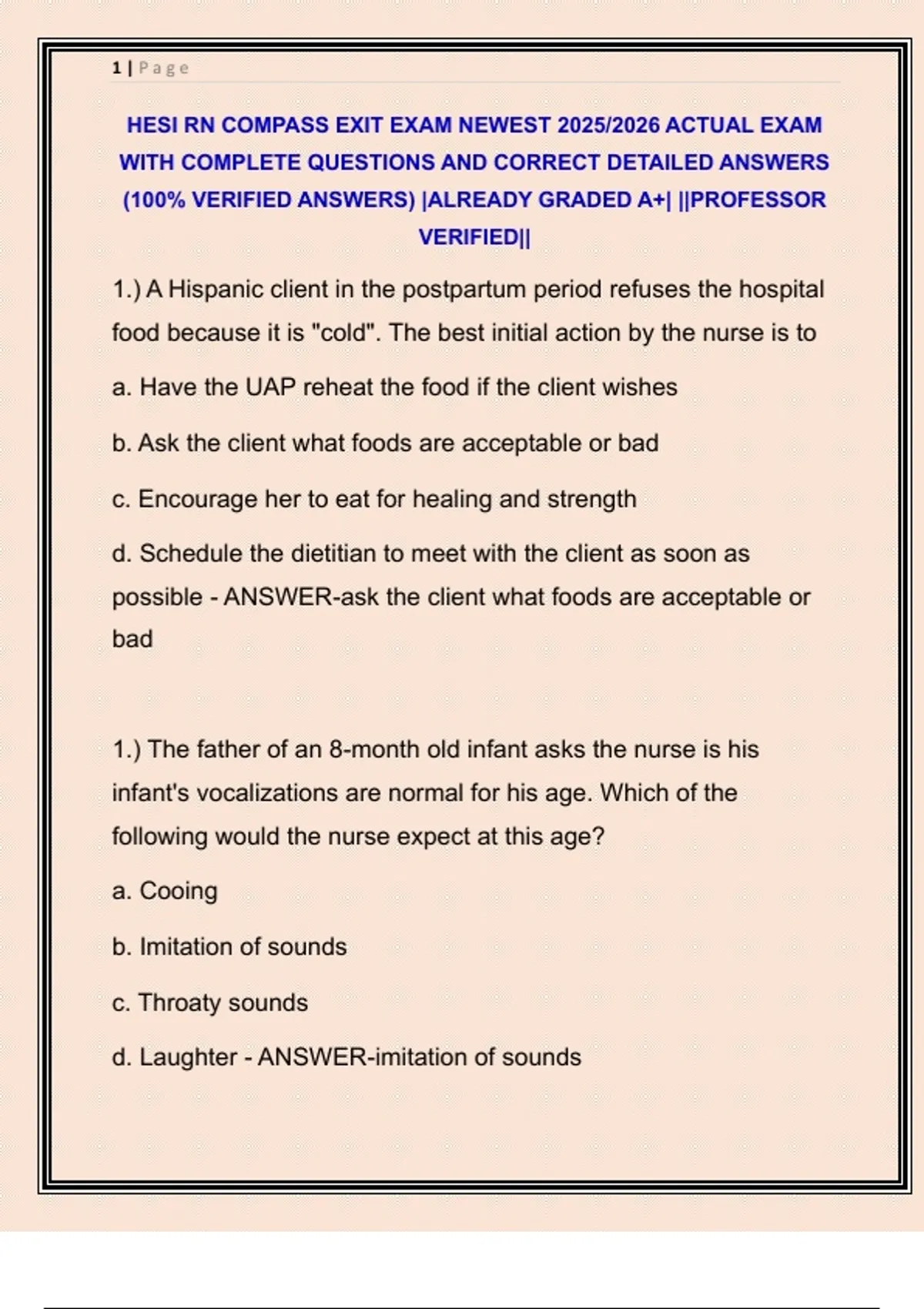 HESI RN COMPASS EXIT EXAM NEWEST 2025/2026 ACTUAL EXAM WITH COMPLETE ...