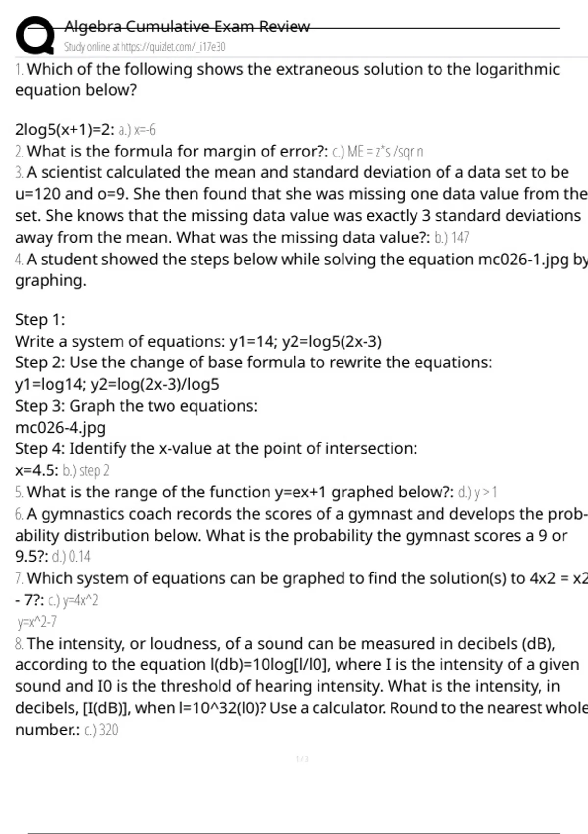 Algebra Cumulative Exam Review Exam Questions and Answers 100% Pass ...
