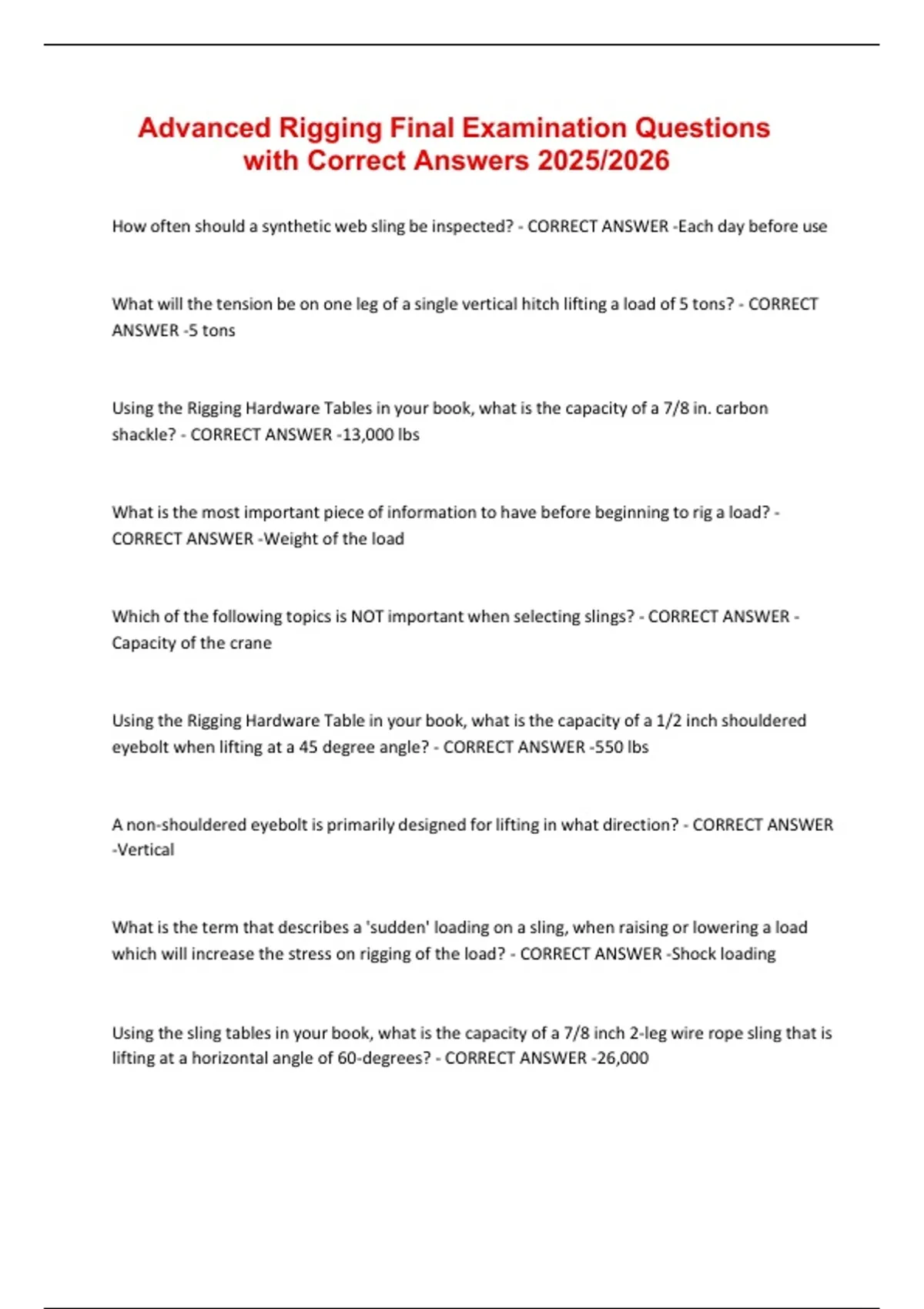 Advanced Rigging Final Examination Questions with Correct Answers ...