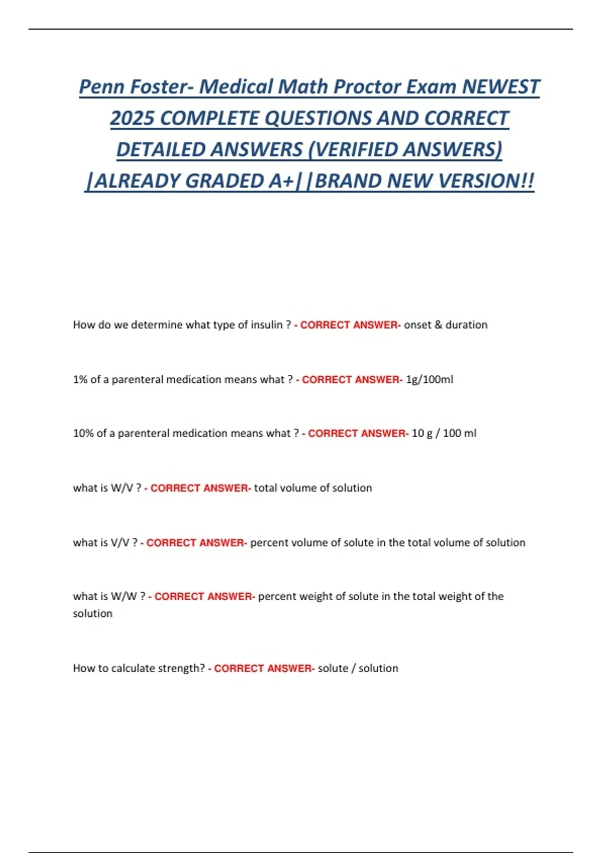 Penn Foster Medical Math Proctor Exam – Healthcare Dosage Calculations ...