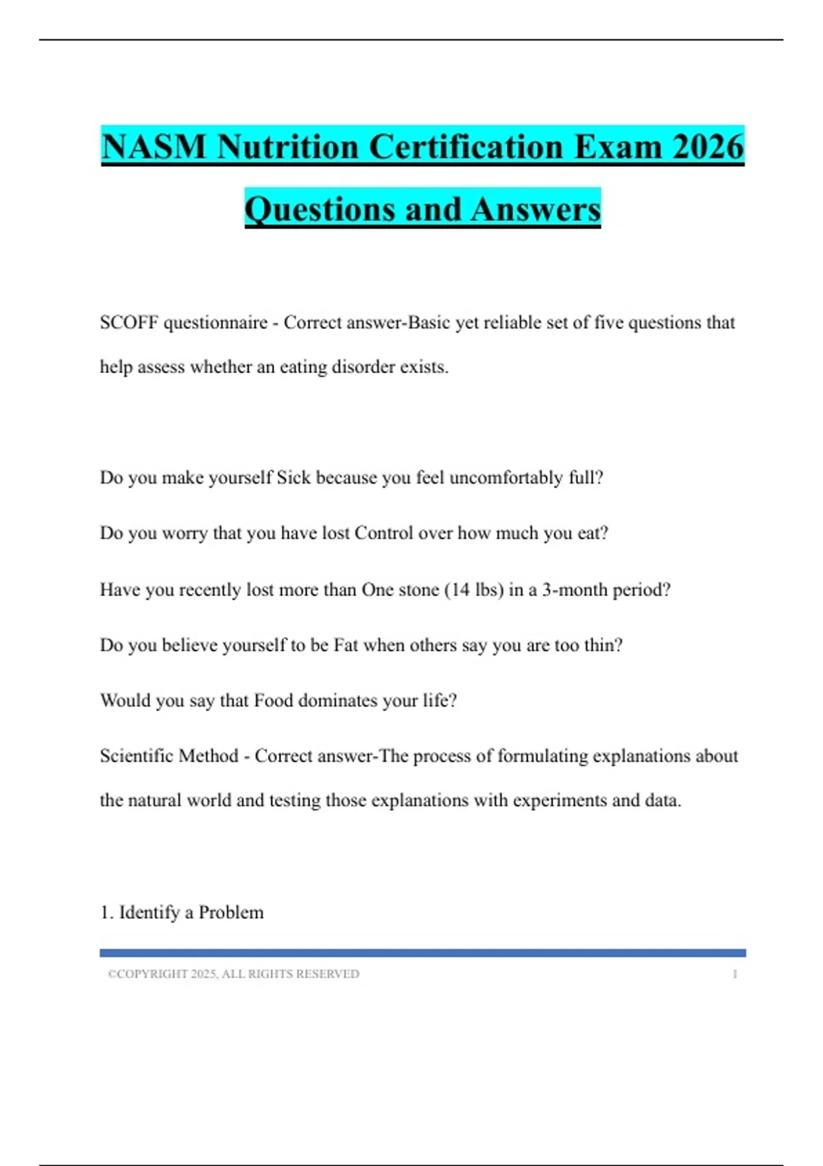 NASM Nutrition Certification Exam 2026 Questions and Answers - NASM ...