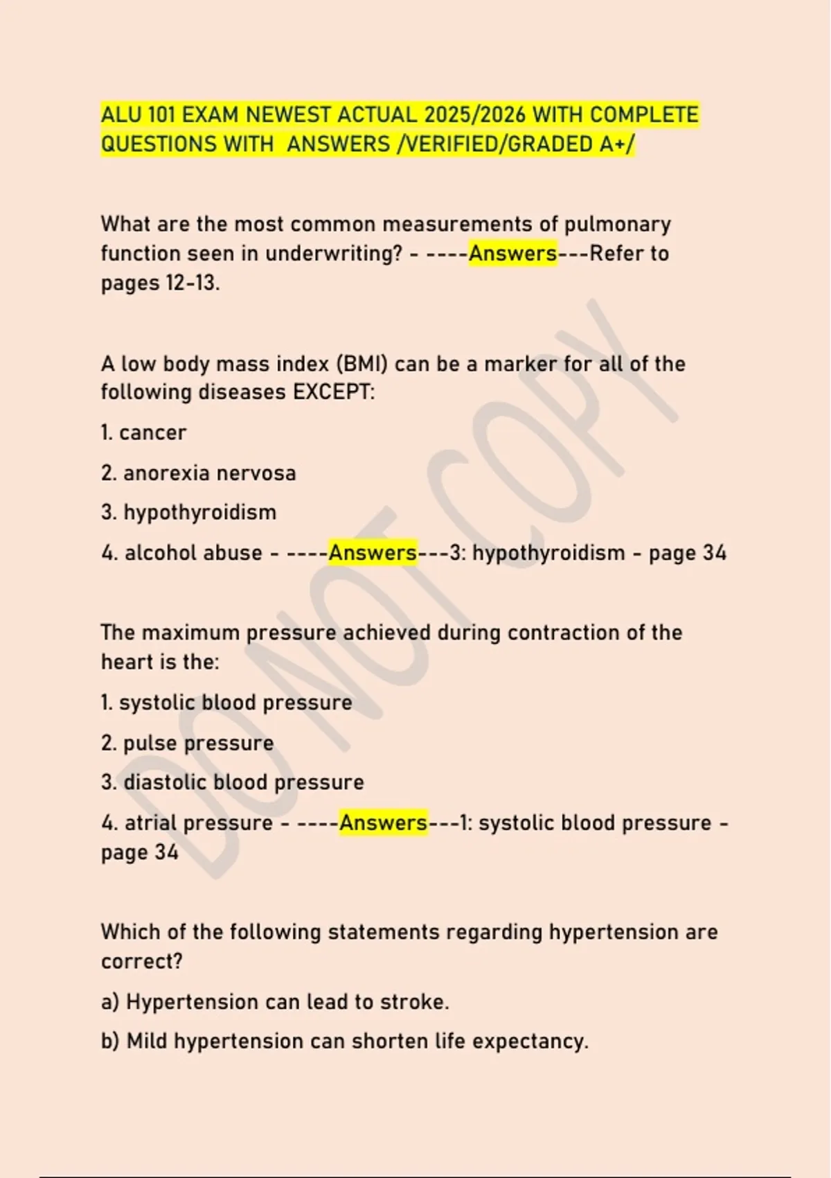 ALU 101 EXAM NEWEST ACTUAL 2025/2026 WITH COMPLETE QUESTIONS WITH ...