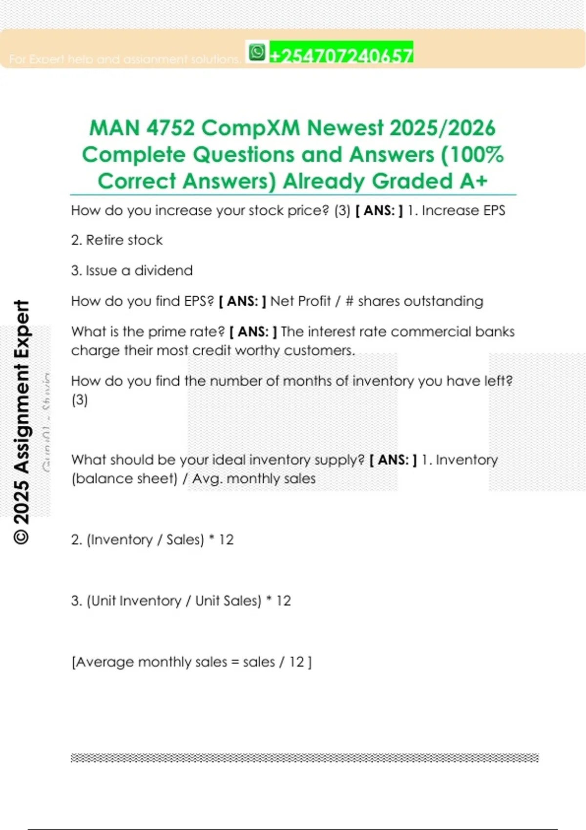 MAN 4752 CompXM Newest 2025/2026 Complete Questions and Answers (100% ...