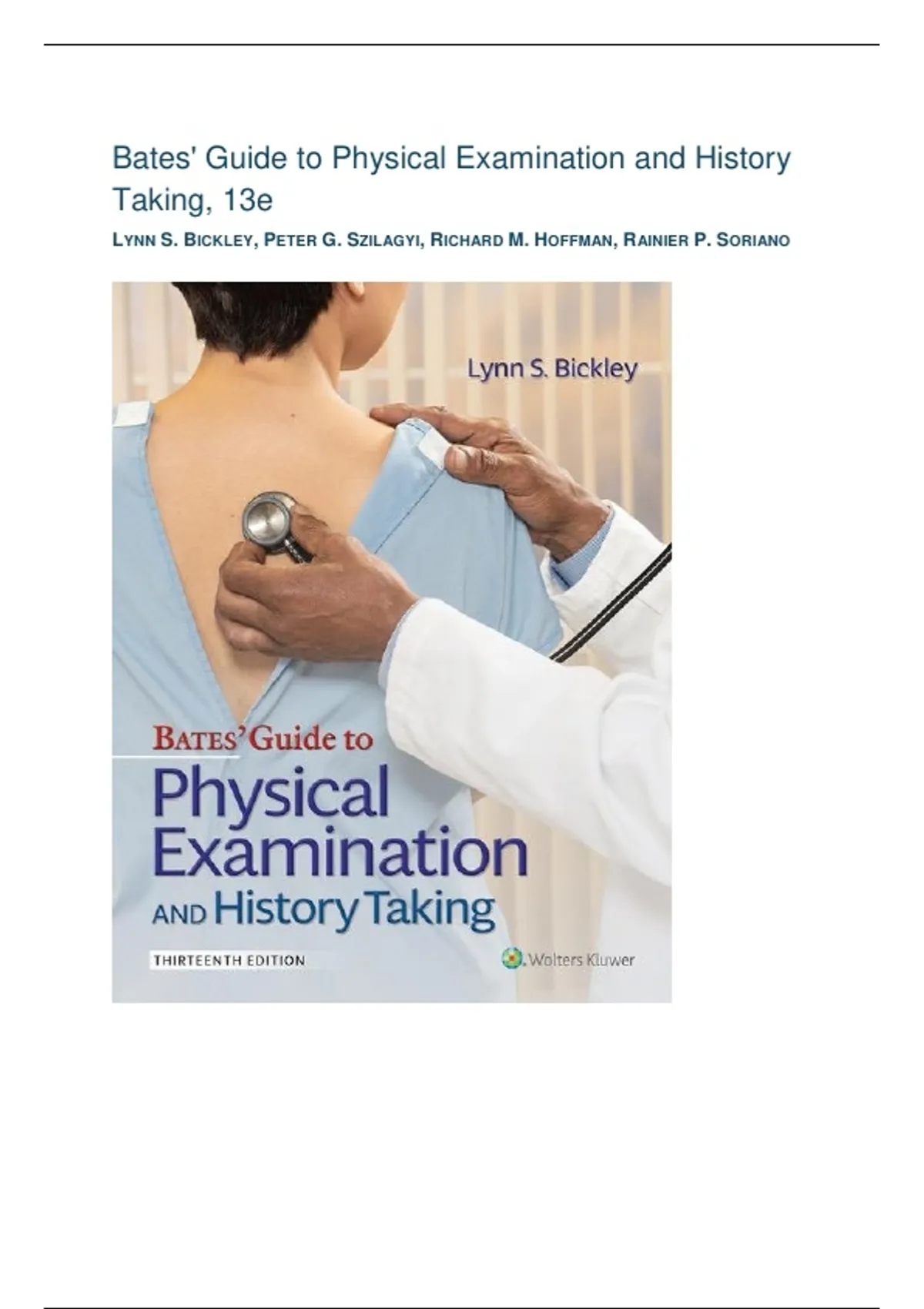 Test Bank for Bates' Guide to Physical Examination and History Taking ...