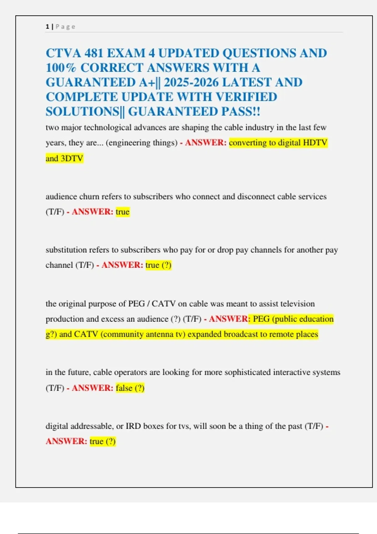 CTVA 481 EXAM 4 UPDATED QUESTIONS AND 100% CORRECT ANSWERS WITH A ...