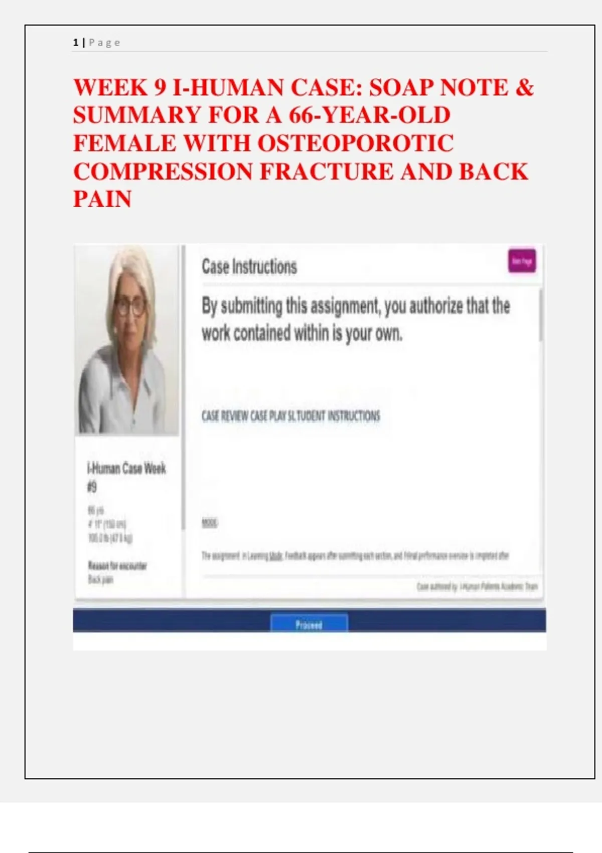 WEEK 9 I-HUMAN CASE: SOAP NOTE & SUMMARY FOR A 66-YEAR-OLD FEMALE WITH ...