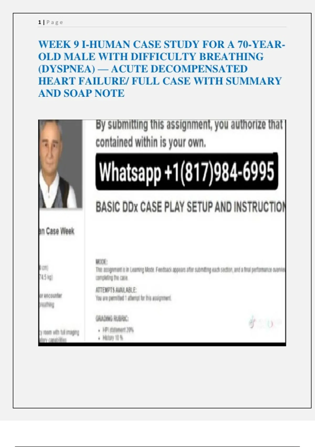 WEEK 9 I-HUMAN CASE STUDY FOR A 70-YEAR OLD MALE WITH DIFFICULTY ...