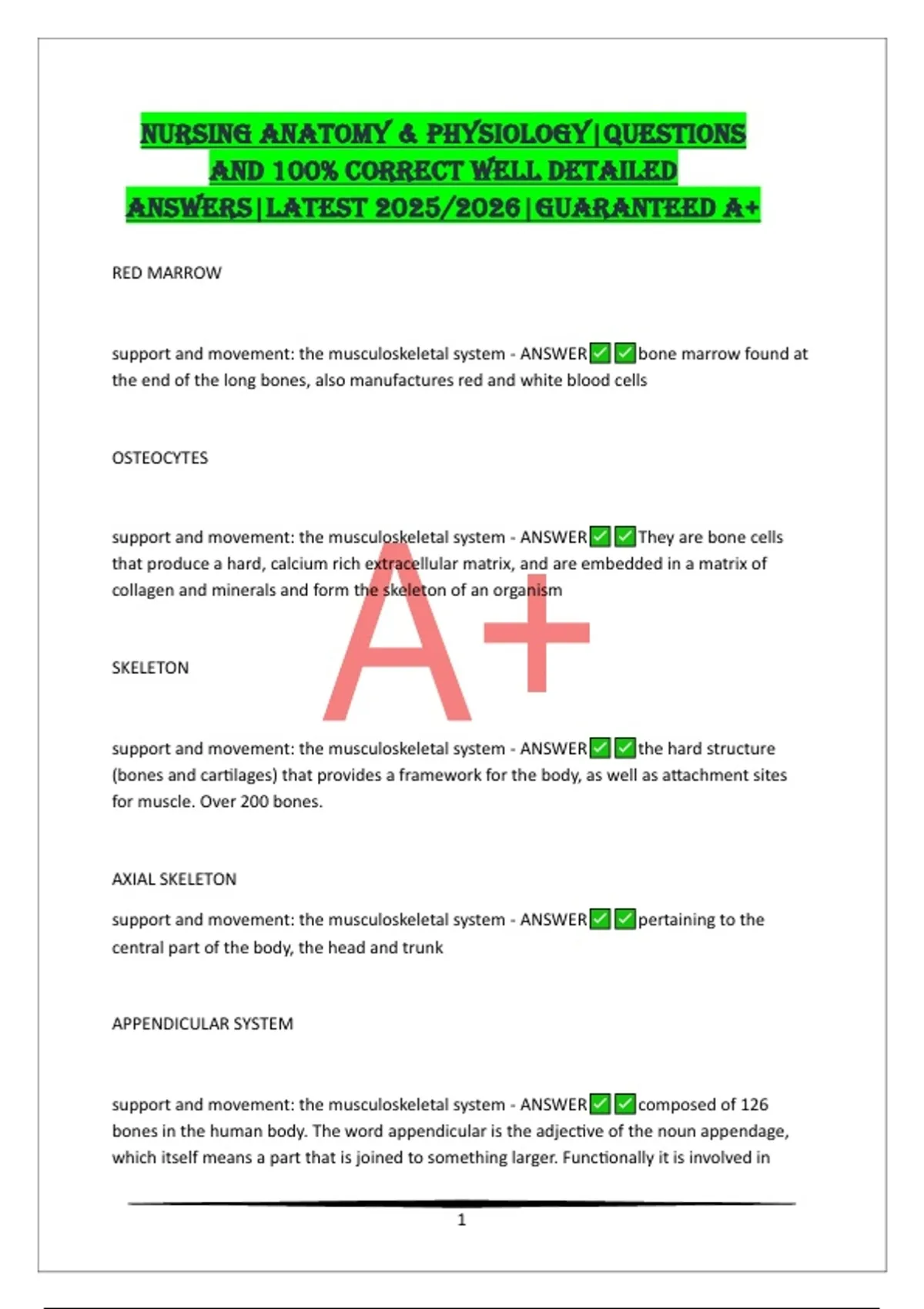 NURSING ANATOMY & PHYSIOLOGY|QUESTIONS AND 100% CORRECT WELL DETAILED ...