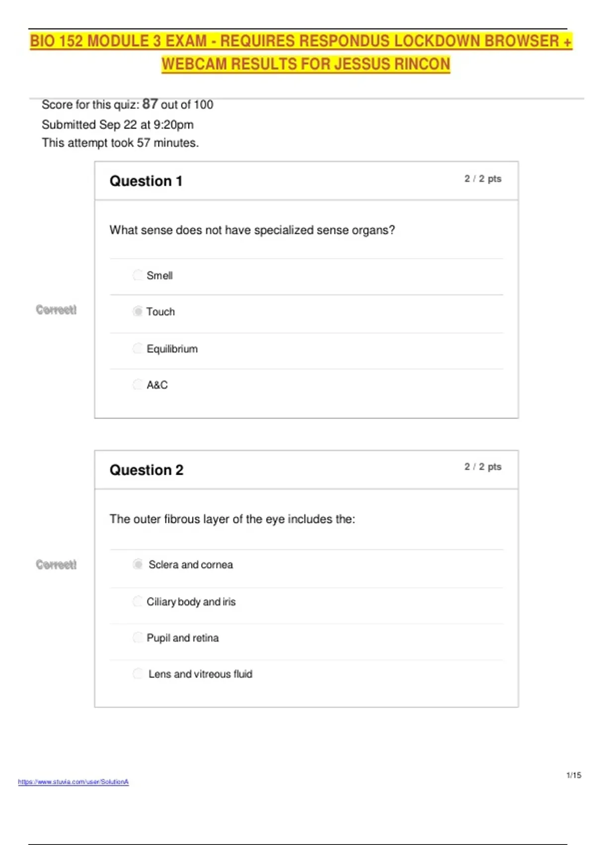BIO 152 MODULE 3 EXAM - REQUIRES RESPONDUS LOCKDOWN BROWSER + WEBCAM ...