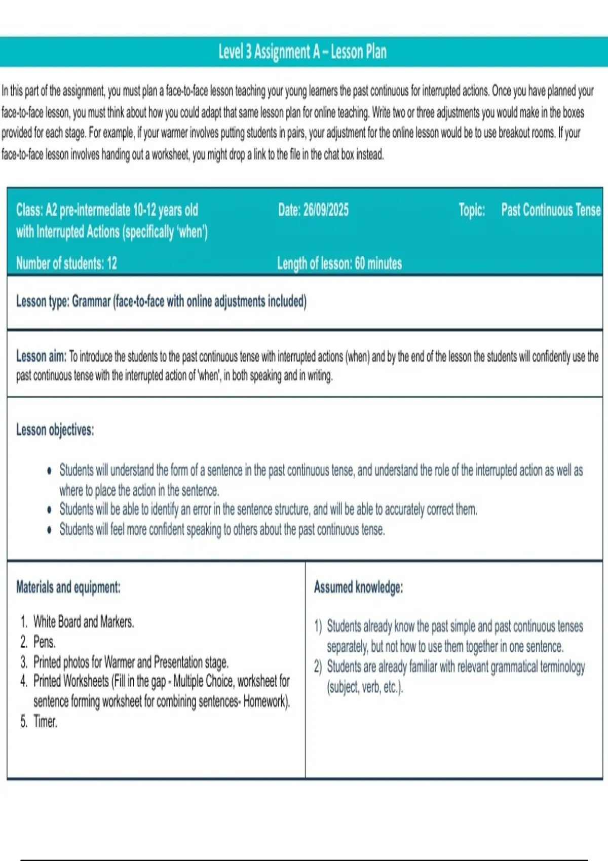 Tefl Academy Assignment A - 2025 (Past continuous for Interrupted ...