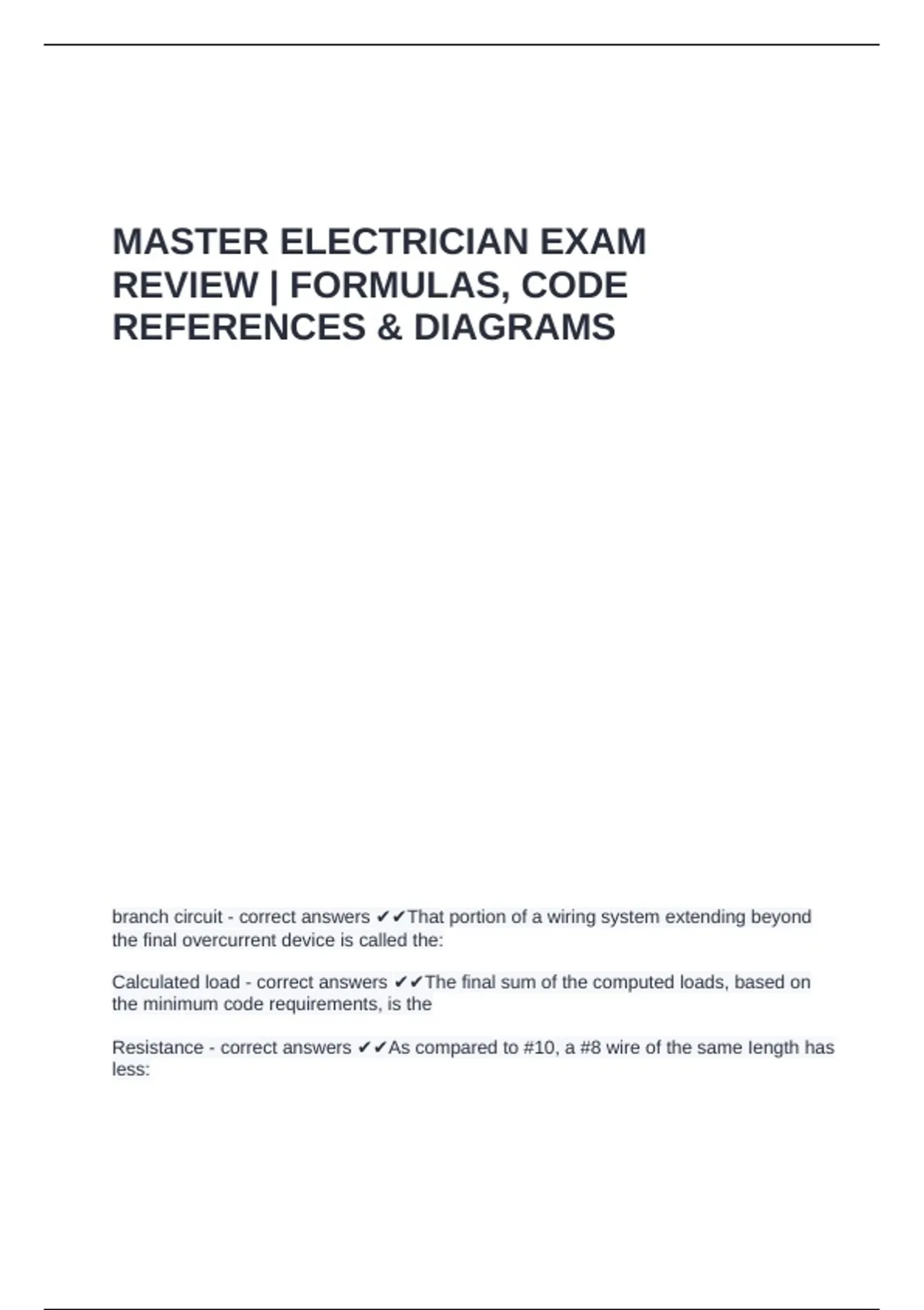 MASTER ELECTRICIAN EXAM REVIEW FORMULAS, CODE REFERENCES & DIAGRAMS ...