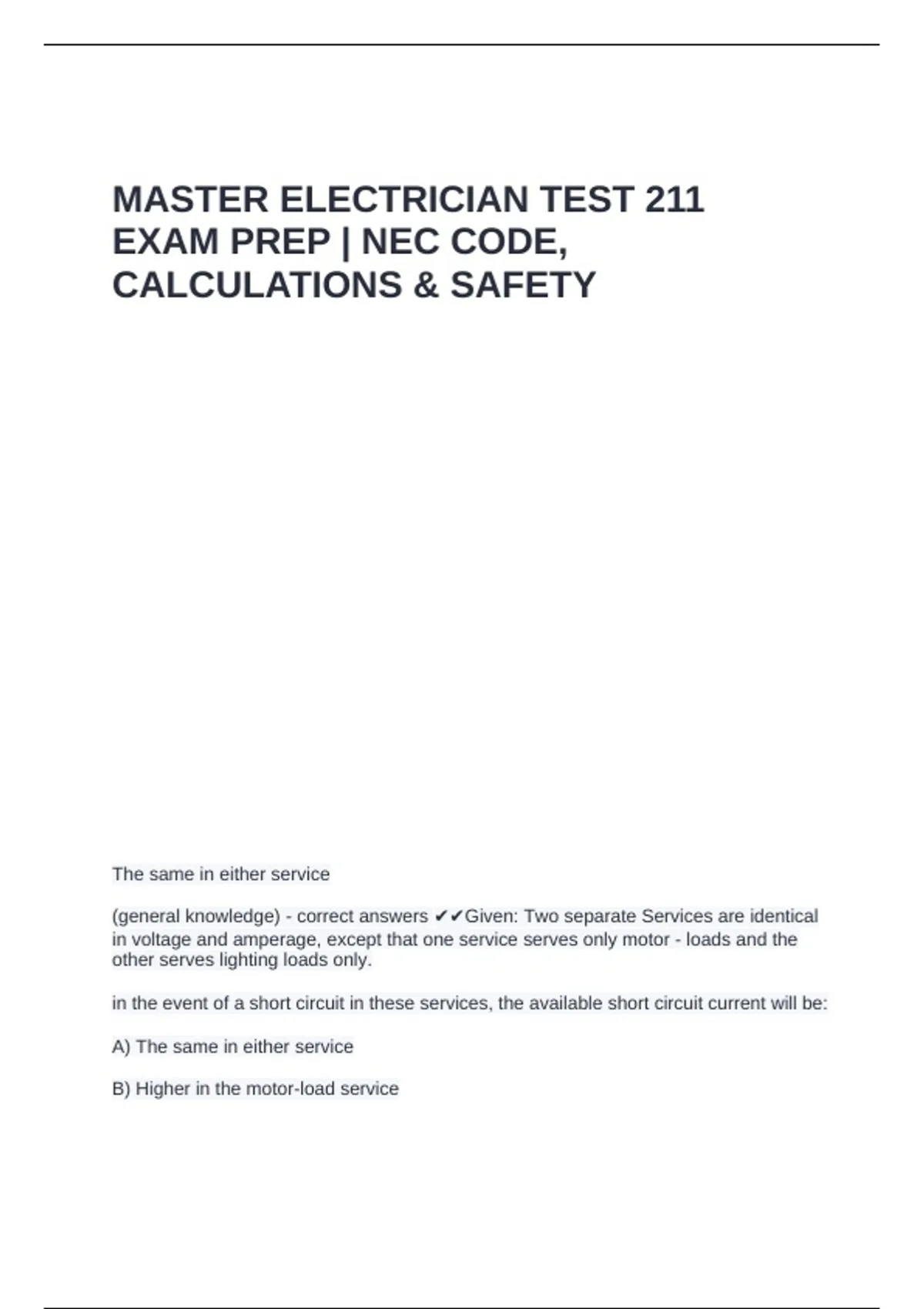 MASTER ELECTRICIAN TEST 211 EXAM PREP NEC CODE, CALCULATIONS & SAFETY ...