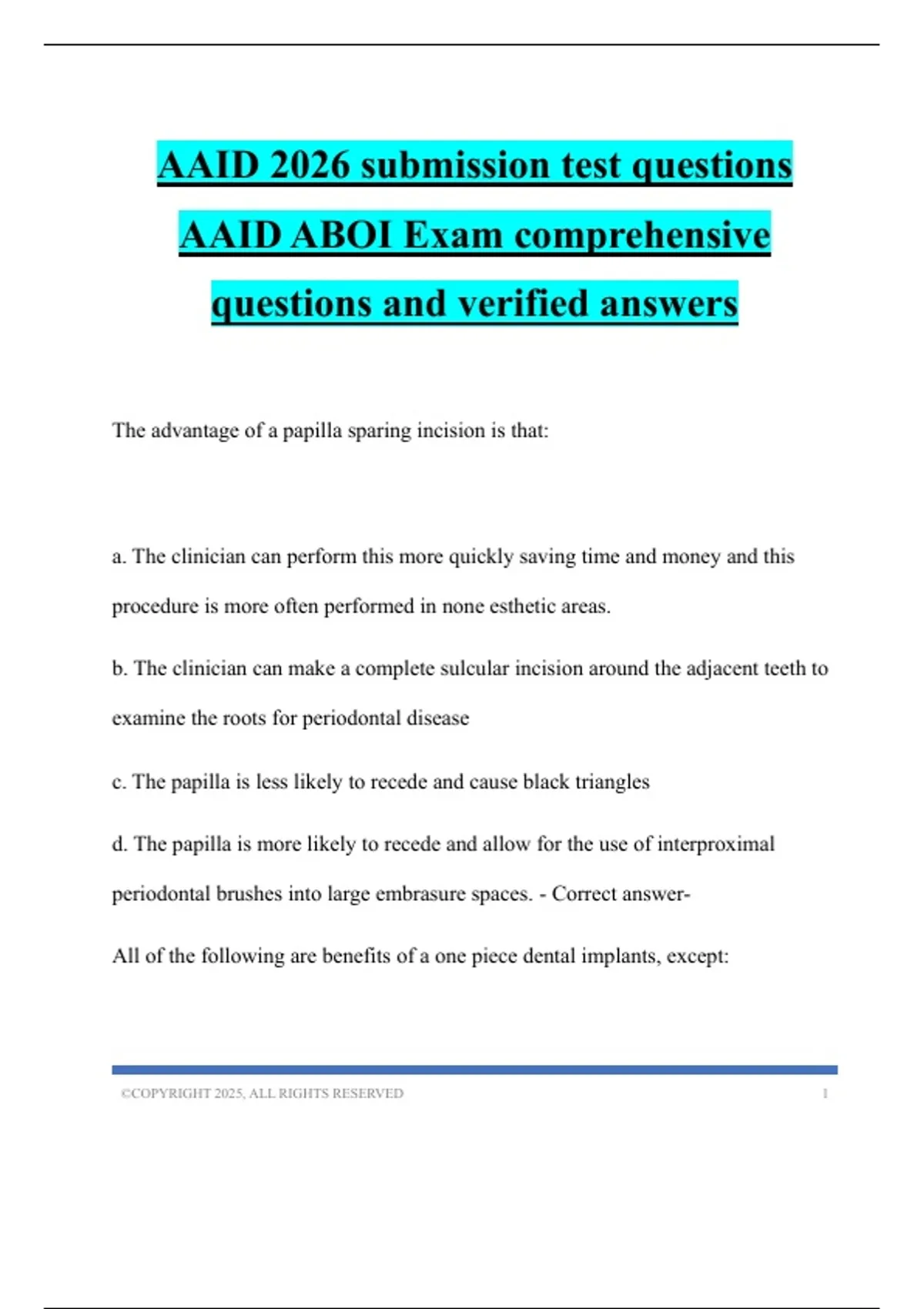AAID 2026 submission test questions AAID ABOI Exam comprehensive ...