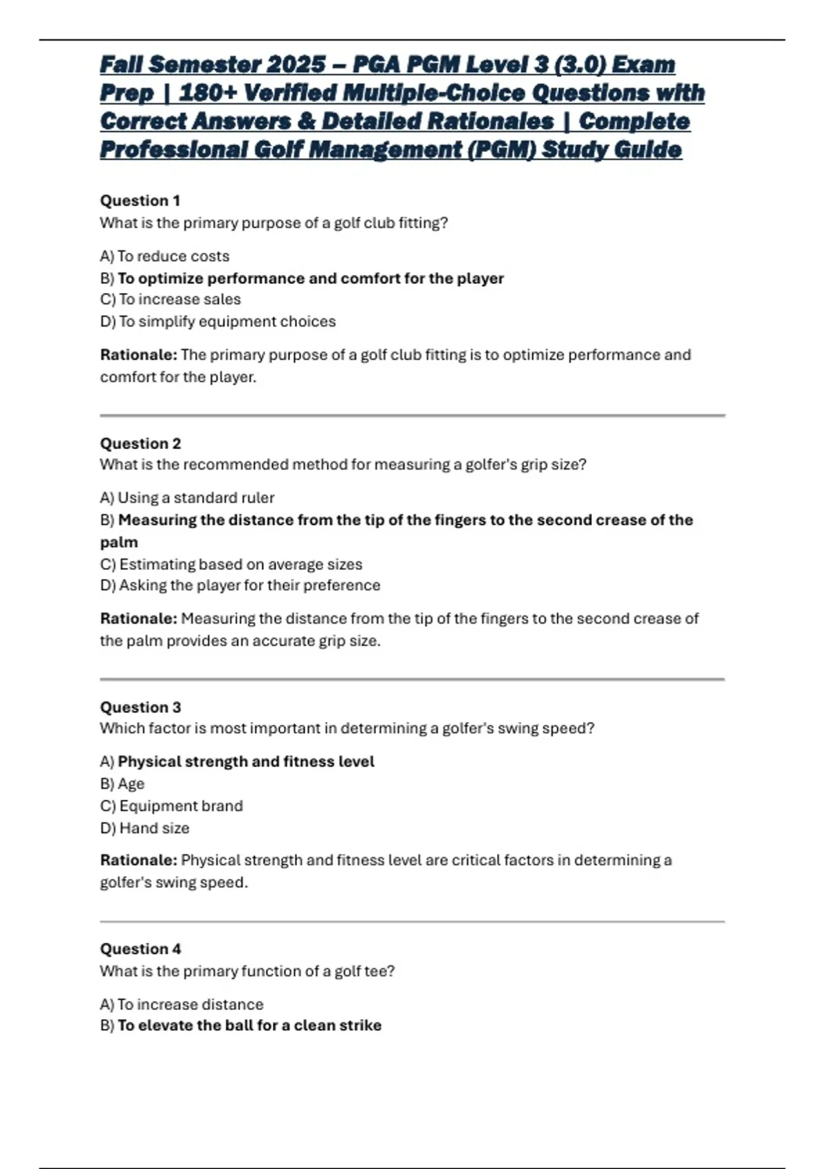 Fall Semester 2025 – PGA PGM Level 3 (3.0) Exam Prep | 180+ Verified ...