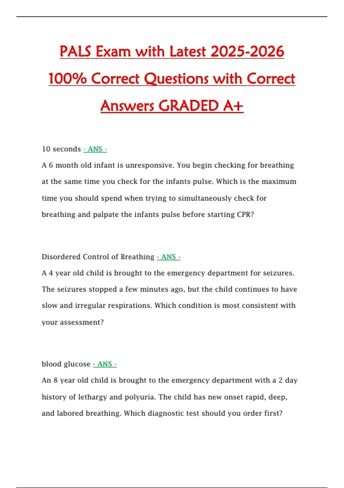 PALS Exam with Latest % Correct Questions with Correct Answers GRADED ...