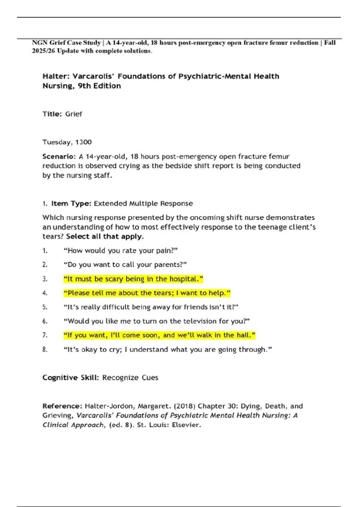 Summary NGN Grief Case Study | A 14-year-old, 18 hours post-emergency ...