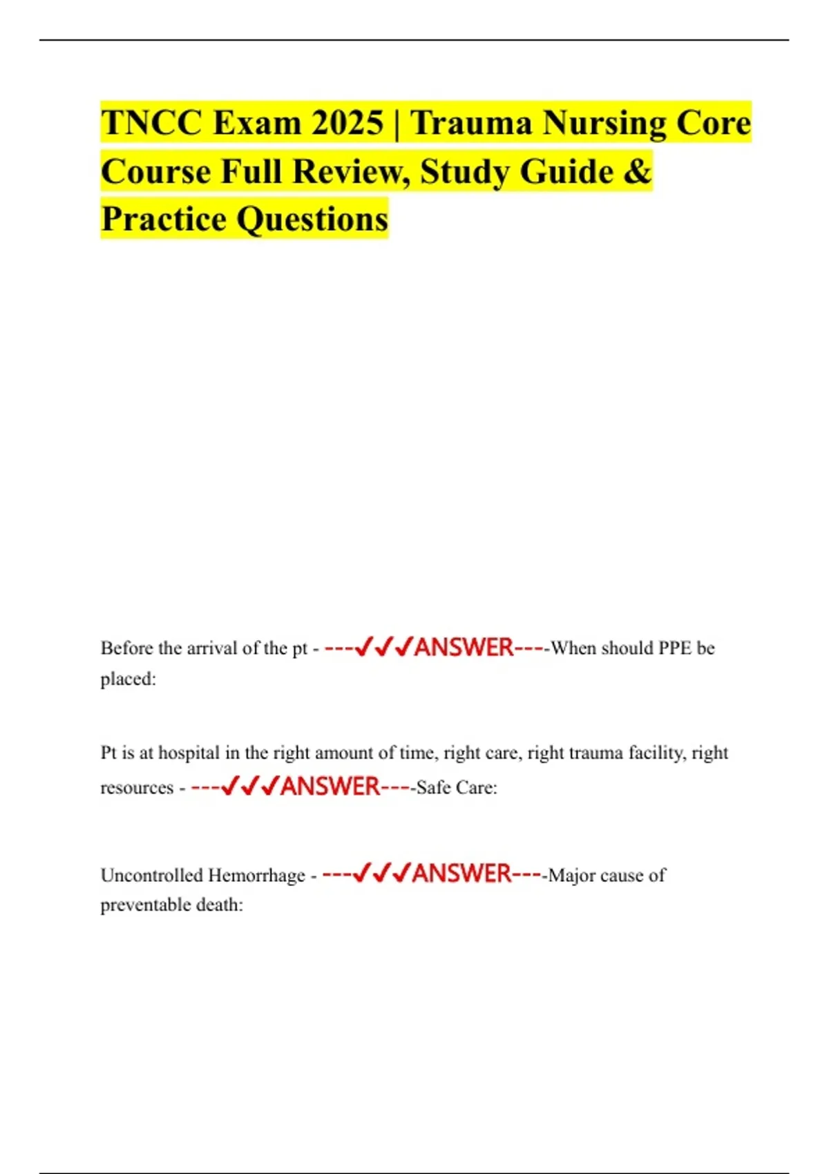 TNCC Exam 2025 | Trauma Nursing Core Course Full Review, Study Guide ...