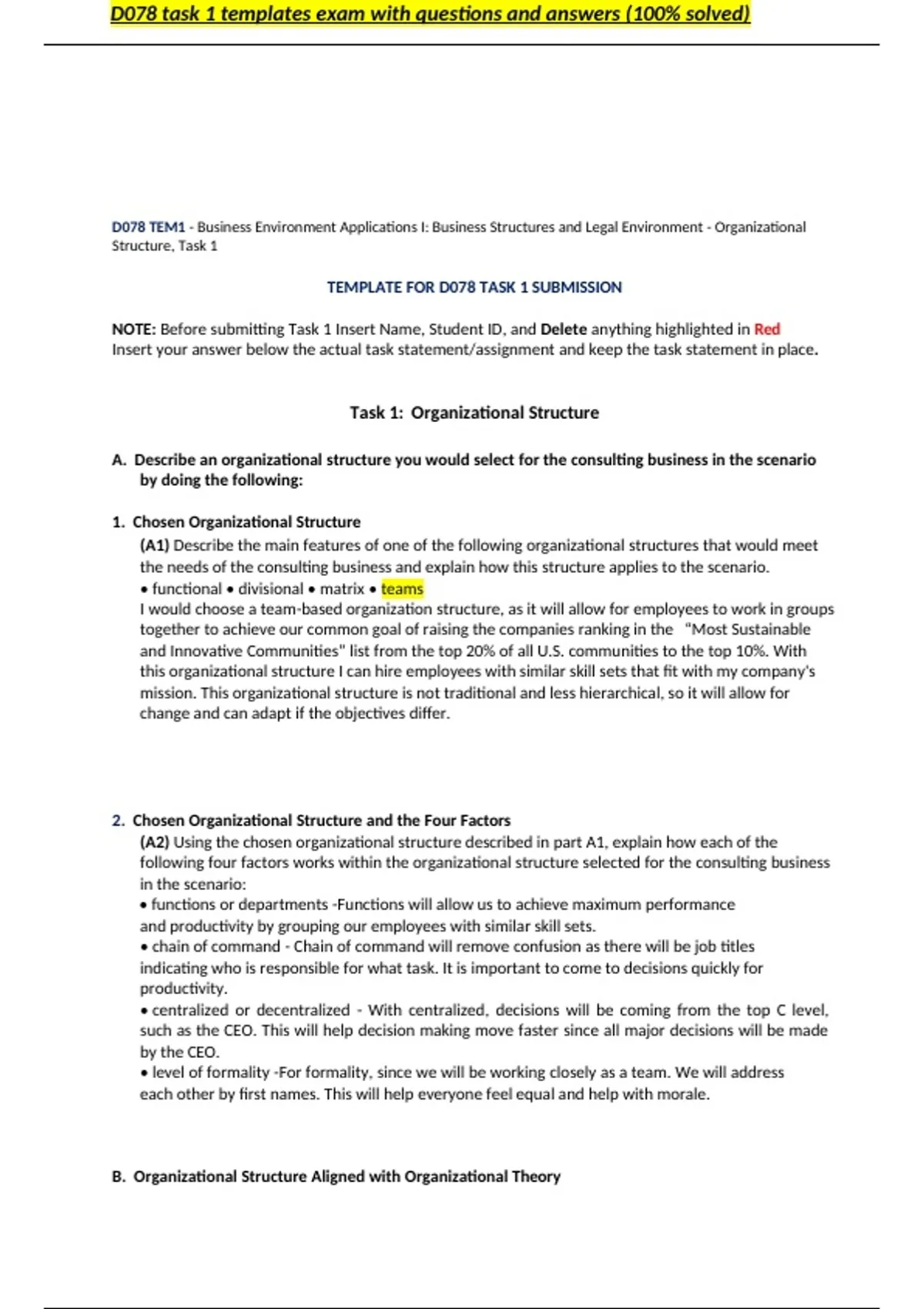 D078 task 1 template exam with questions and answers (100% solved ...