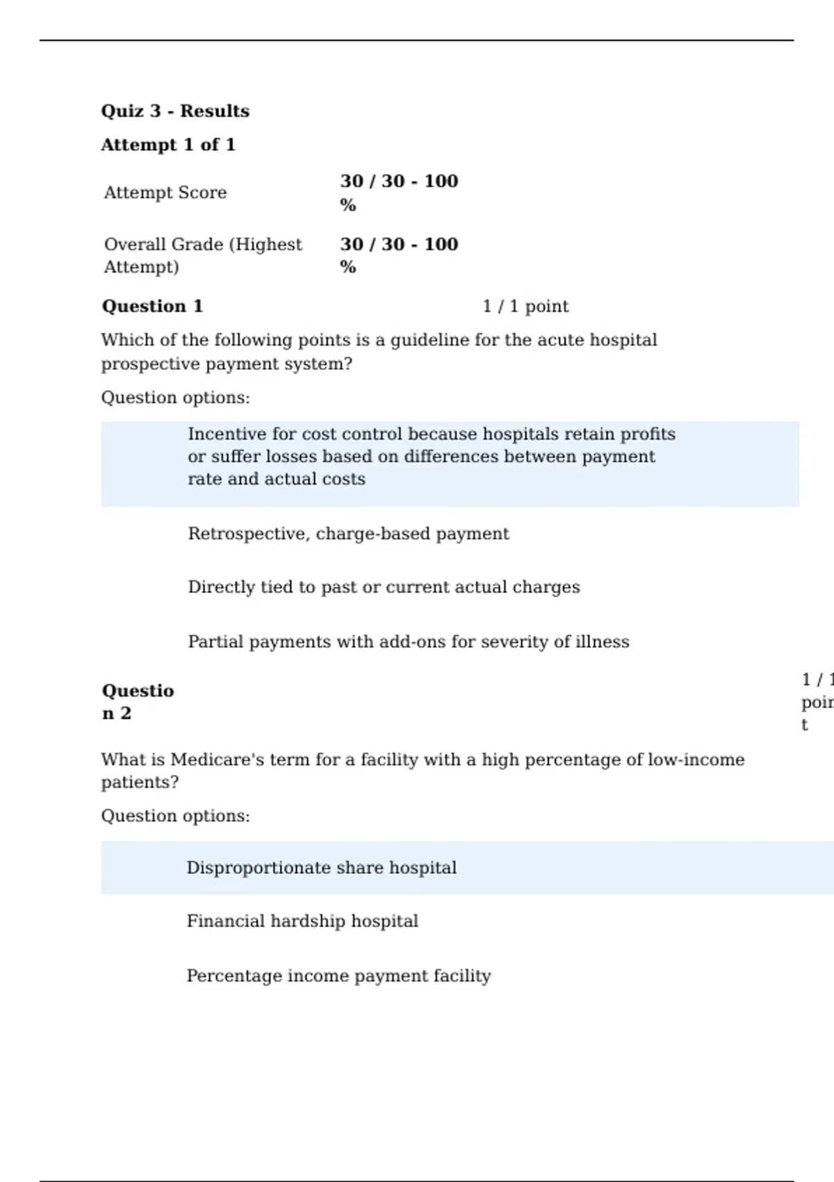 HIMA 240 Quiz 3 | Score 30/30 | American Military University - HIMA 240 ...
