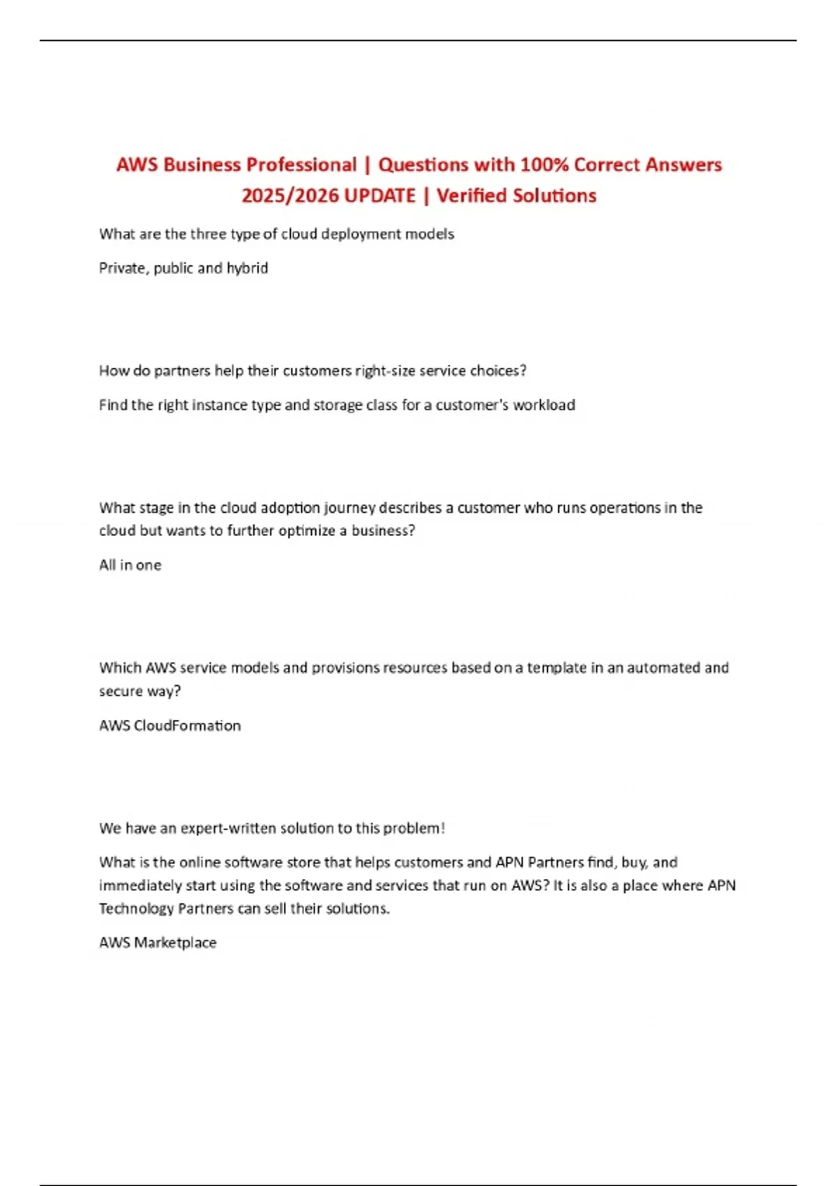 BUNDLE FOR AWS EXAM | Questions with CORRECT Answers 2025/2026 UPDATE ...
