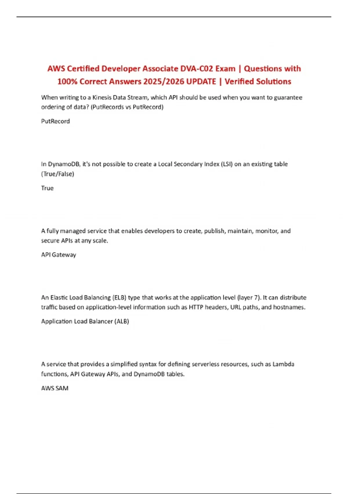 AWS Certified Developer Associate DVA-C02 Exam | Questions with 100% ...