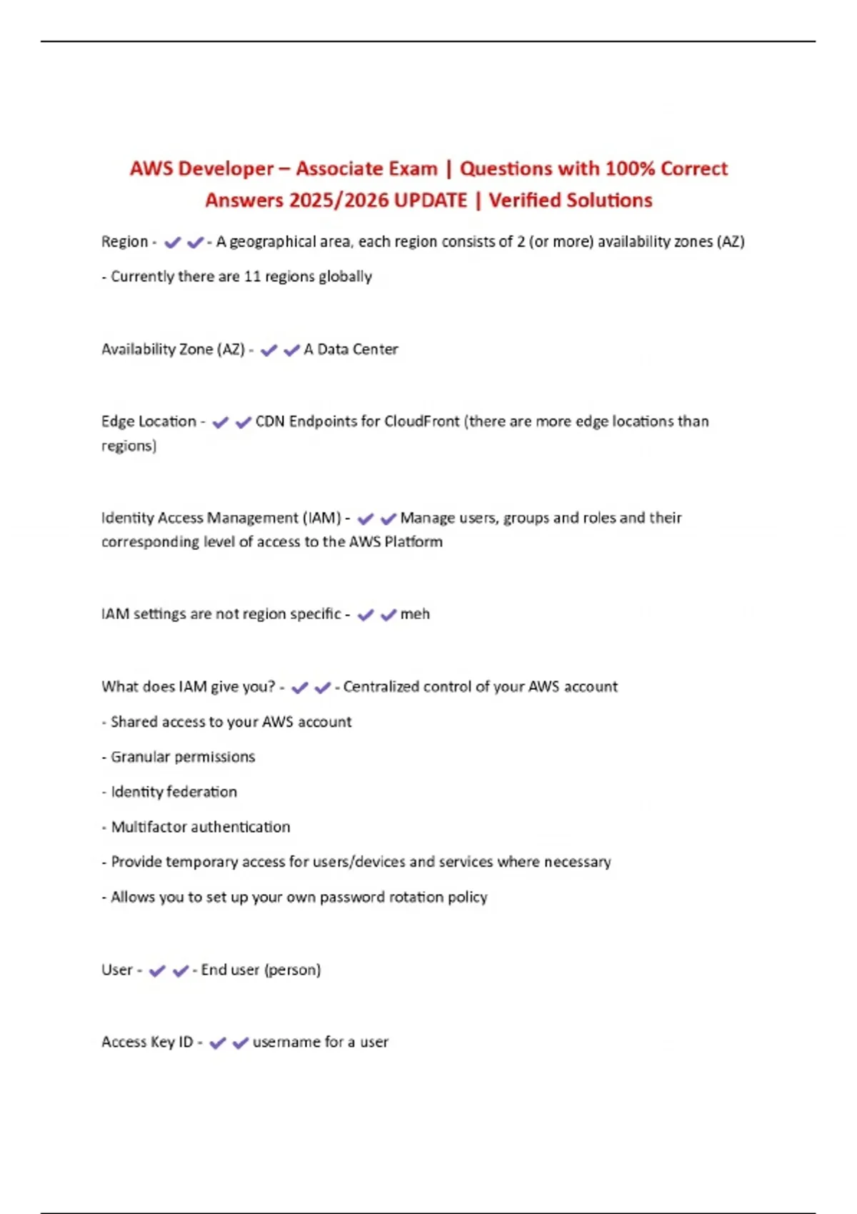 AWS Developer – Associate Exam | Questions with 100% Correct Answers ...