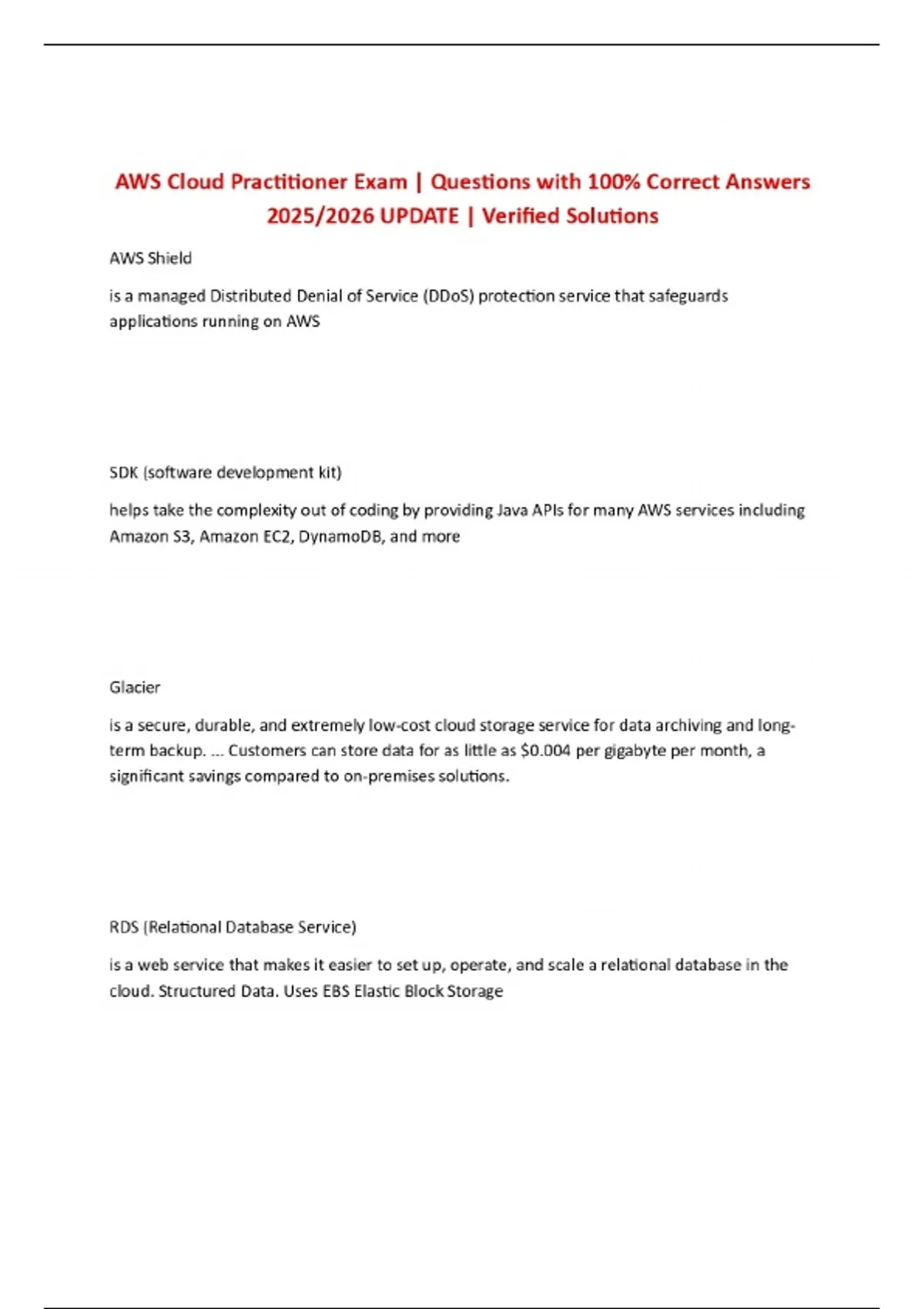 AWS Cloud Practitioner Exam | Questions with 100% Correct Answers 2025/ ...