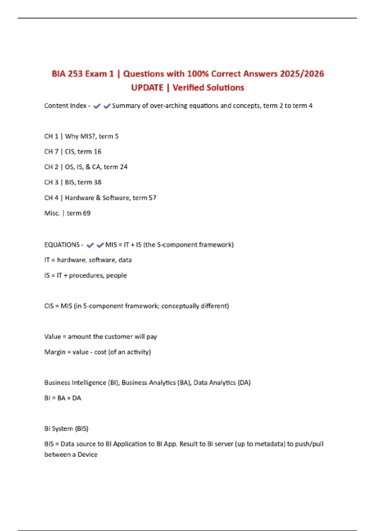 BIA 253 Exam 1 | Questions with 100% Correct Answers 2025/2026 UPDATE ...