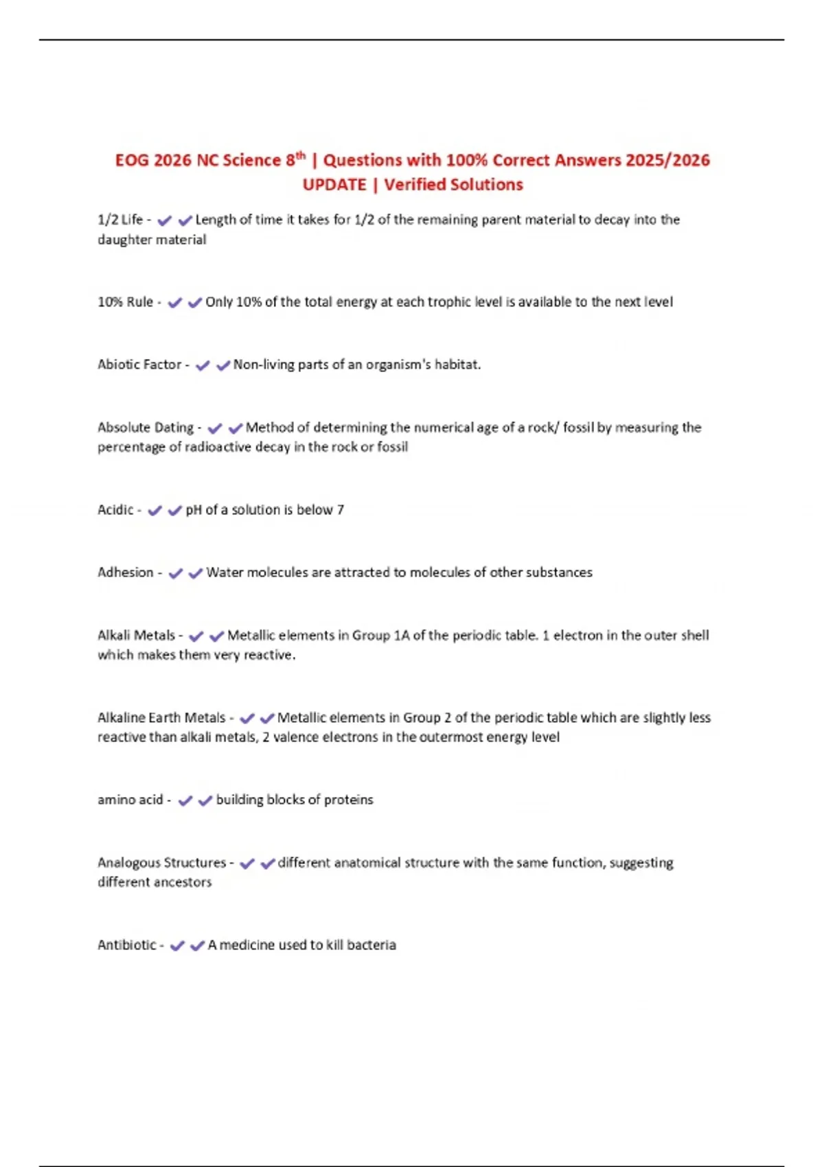 EOG 2026 NC Science 8th | Questions with 100% Correct Answers 2025/2026 ...