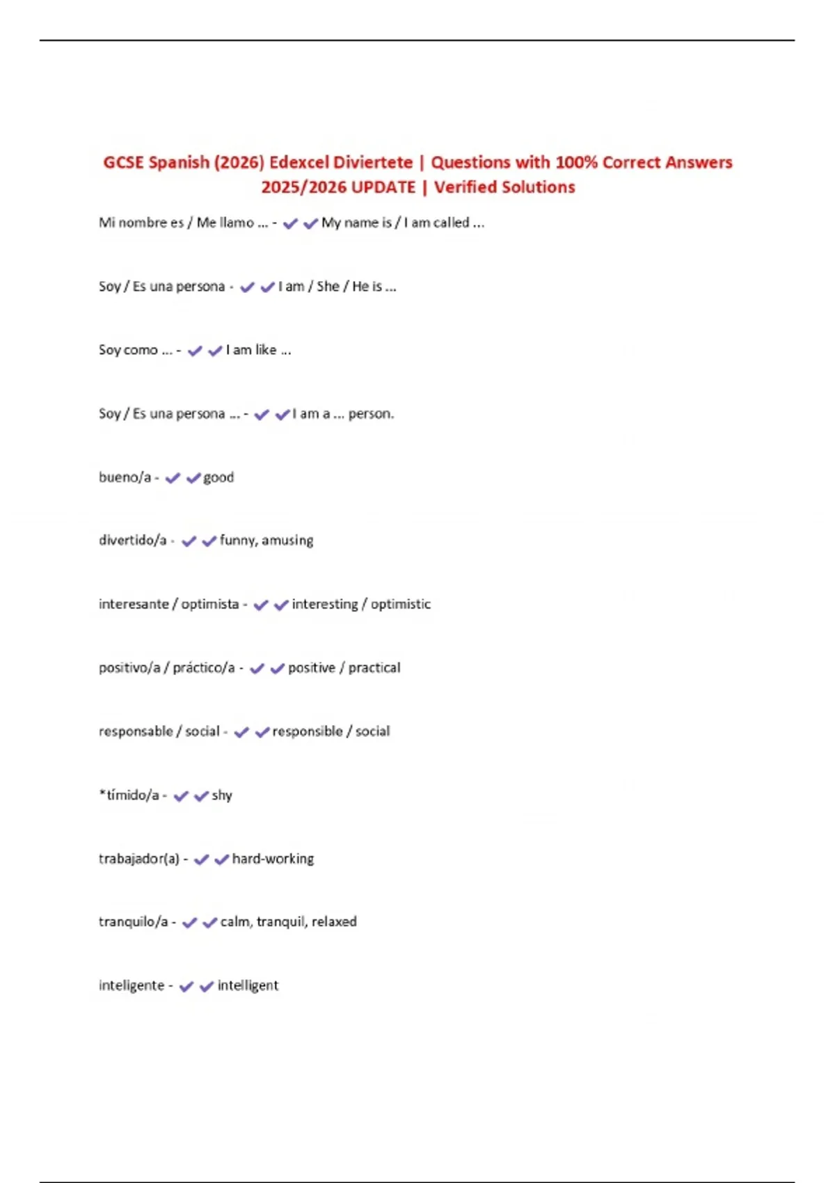 GCSE Spanish (2026) Edexcel Diviertete | Questions with 100% Correct ...