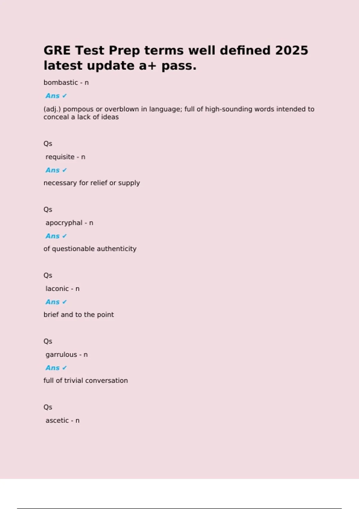 GRE Test Prep terms well defined 2025 latest update a+ pass. bombastic ...