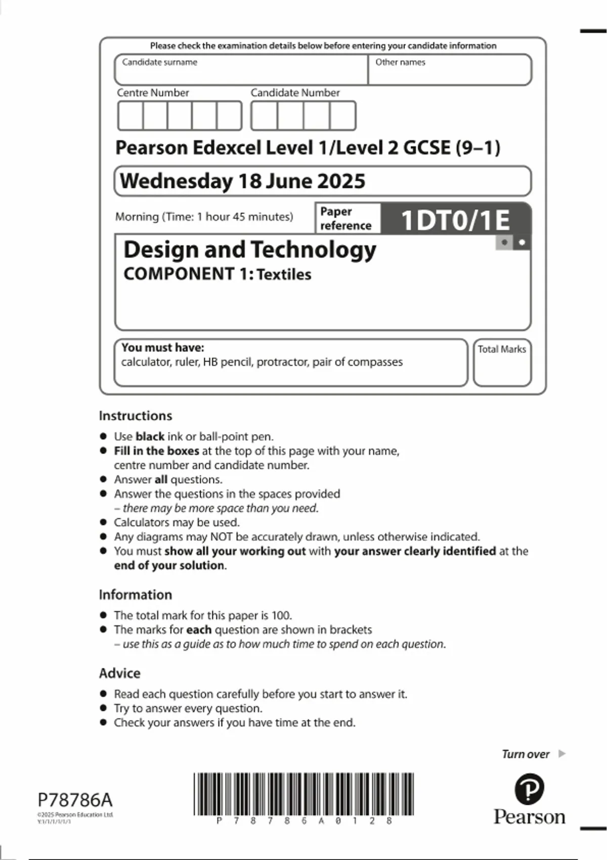 2025 Pearson Edexcel GCSE Design and Technology Paper 1E (1DT0/1E ...