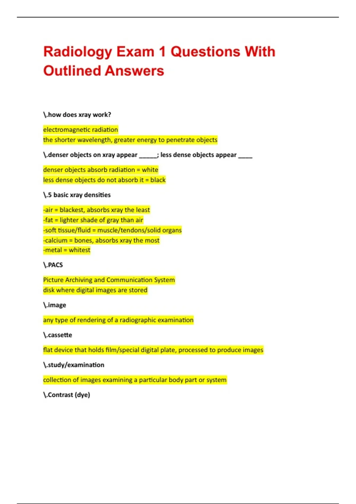 Radiology Exam 1 Questions With Outlined Answers || 100% pass ...