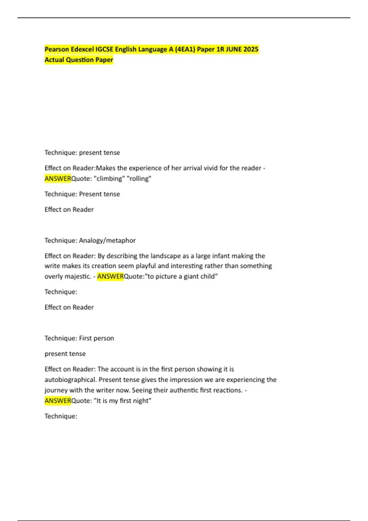 Pearson Edexcel IGCSE English Language A (4EA1) Paper 1R JUNE 2025 ...