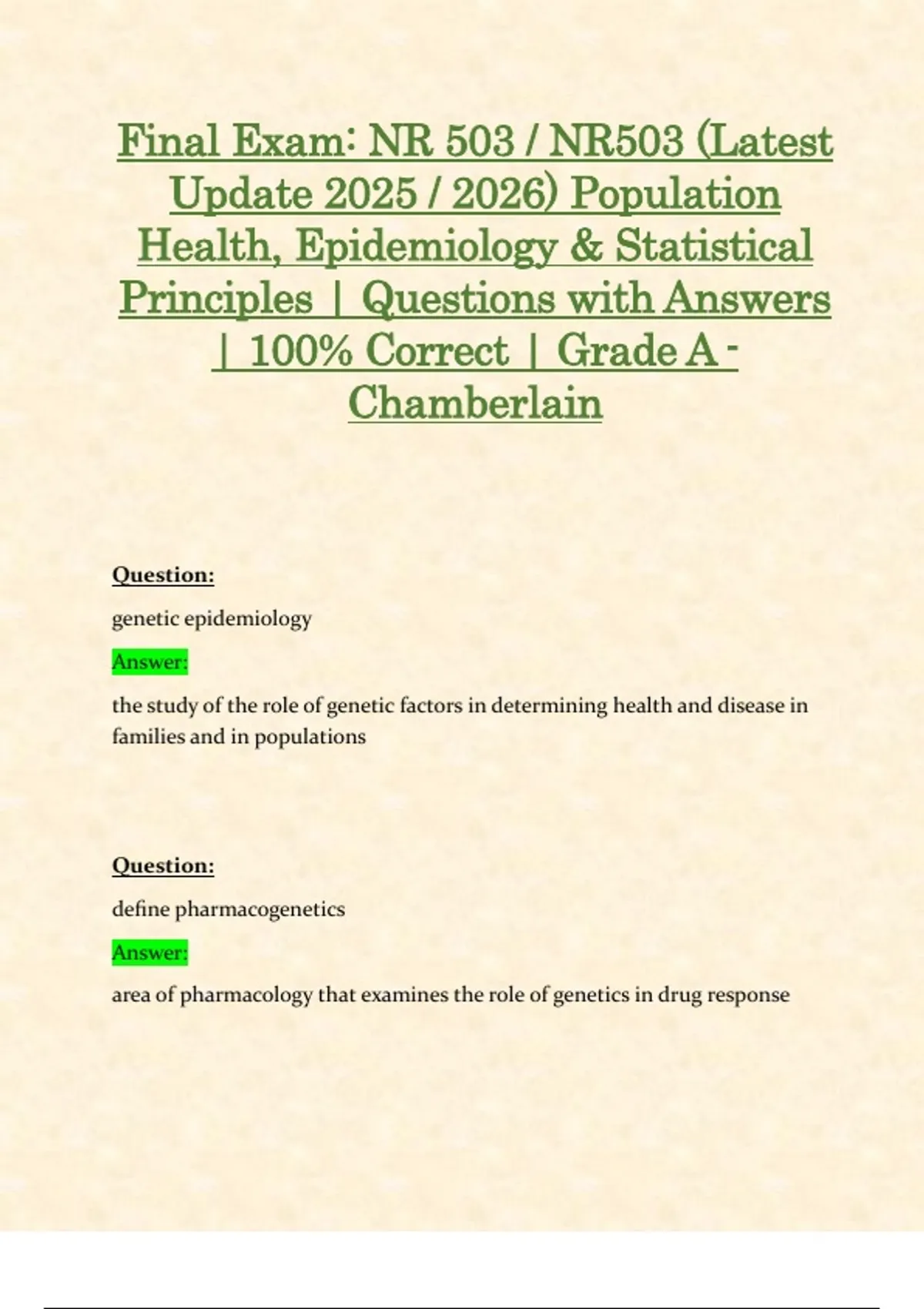 Final Exam: NR 503 / NR503 (Latest Update 2025 / 2026) Population ...