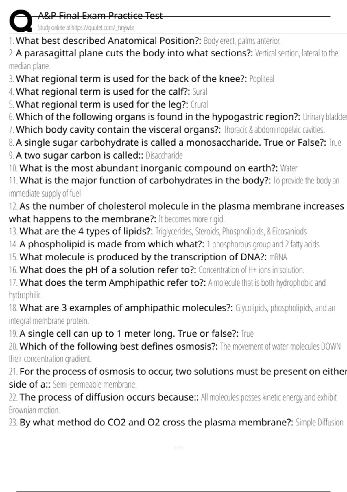 A&P Final Exam Practice Test Exam Questions and Answers 100% Pass ...
