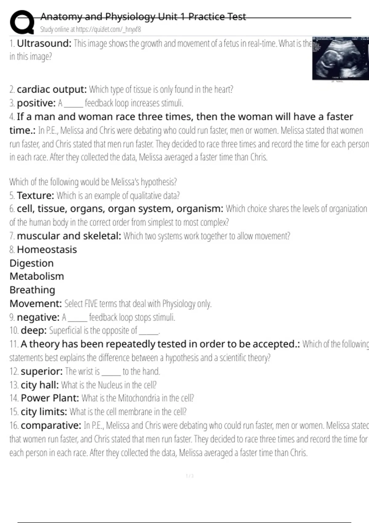 Anatomy and Physiology Unit 1 Practice Test Exam Questions and Answers ...