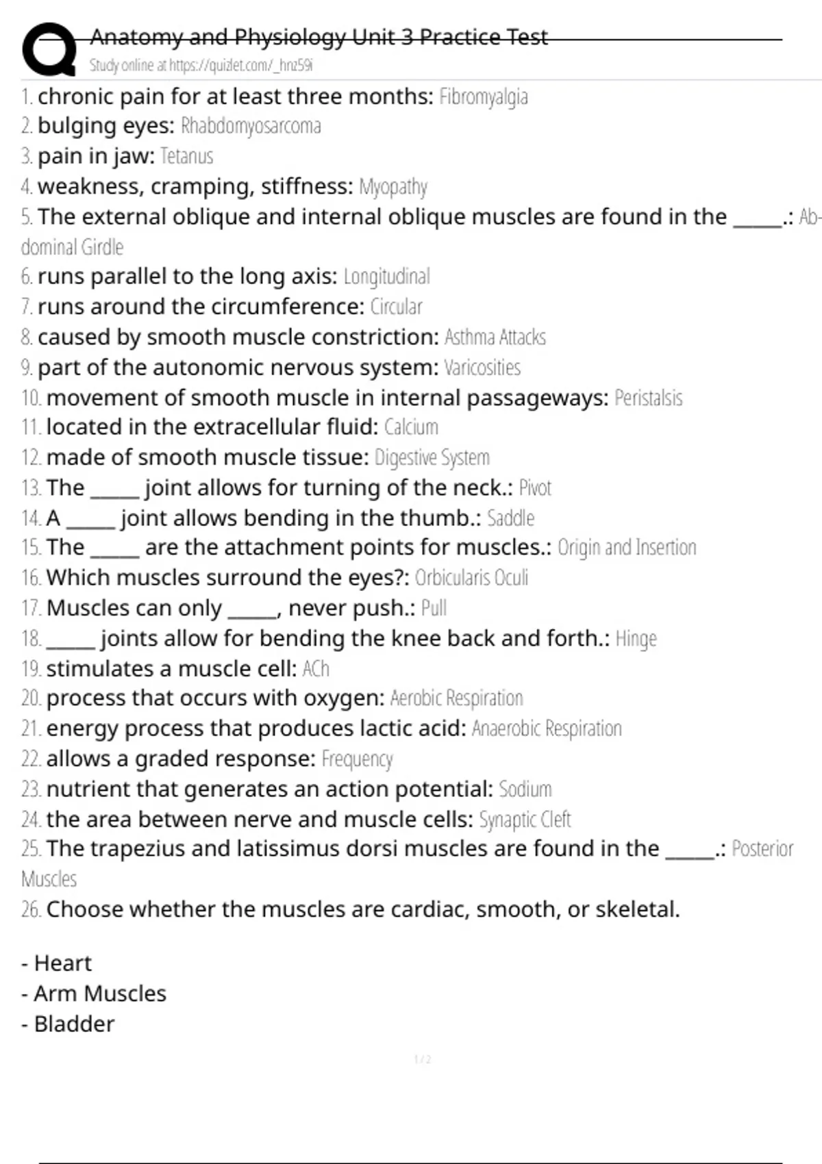 Anatomy and Physiology Unit 3 Practice Test Exam Questions and Answers ...