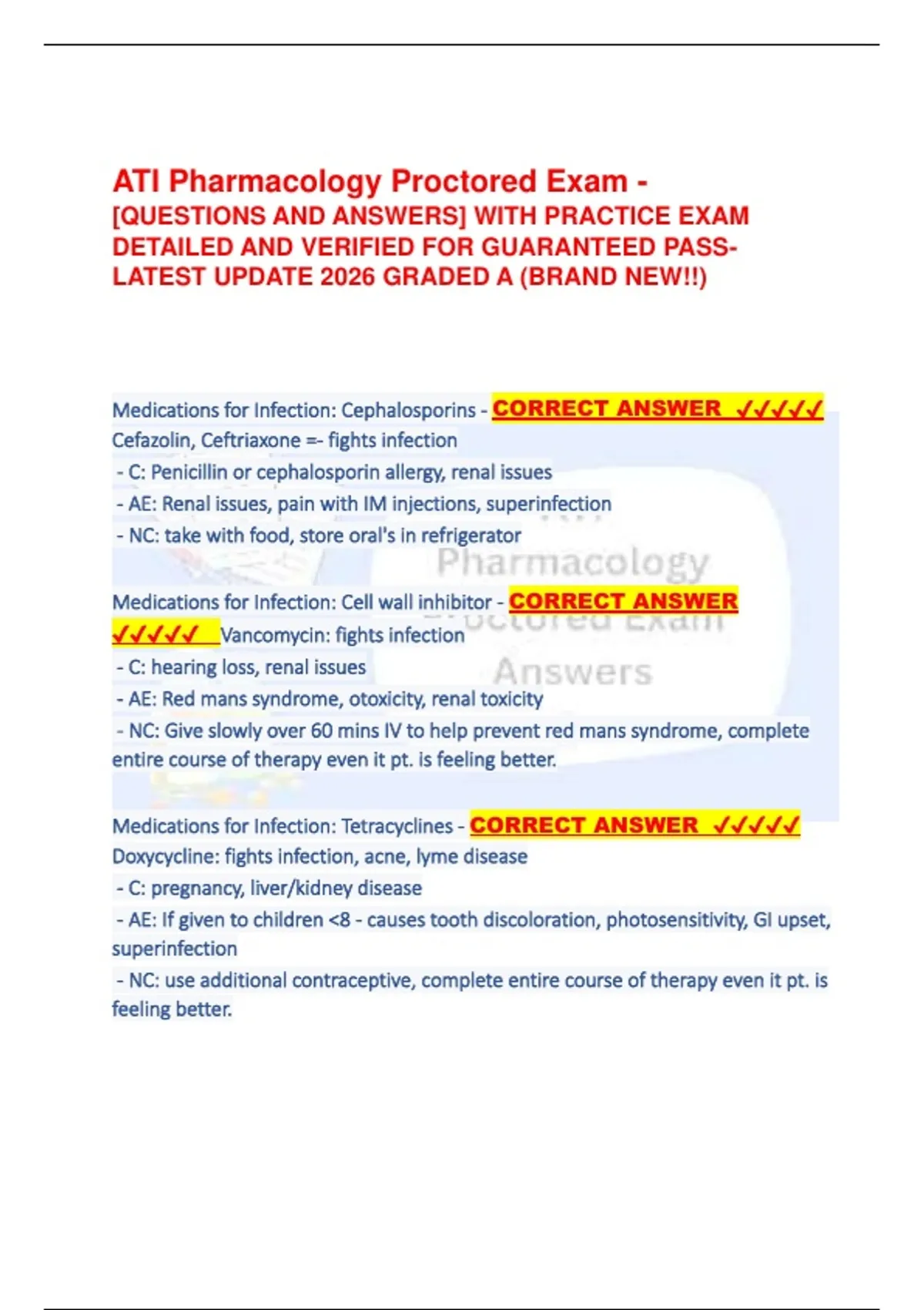 ATI Pharmacology Proctored Exam - [QUESTIONS AND ANSWERS] WITH PRACTICE ...