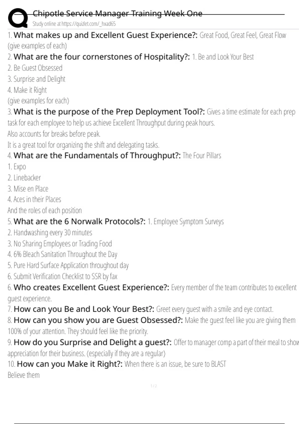 Chipotle Service Manager Training Week One Exam Questions and Answers ...