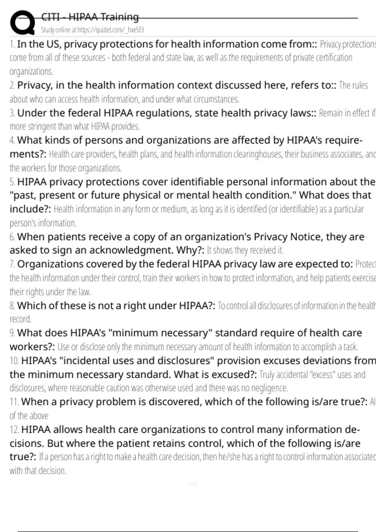 CITI - HIPAA Training Exam Questions and Answers 100% Pass |Already ...