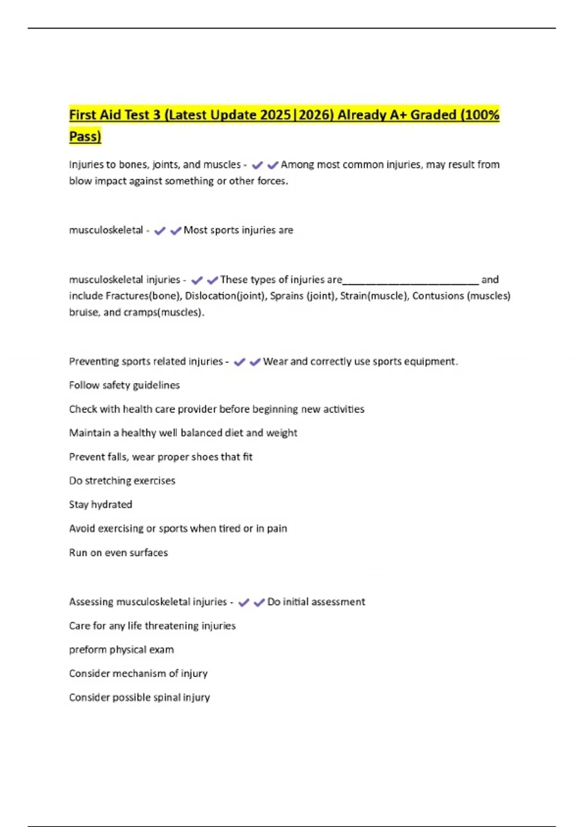 First Aid Test 3 (Latest Update 2025|2026) Already A+ Graded (100% Pass ...